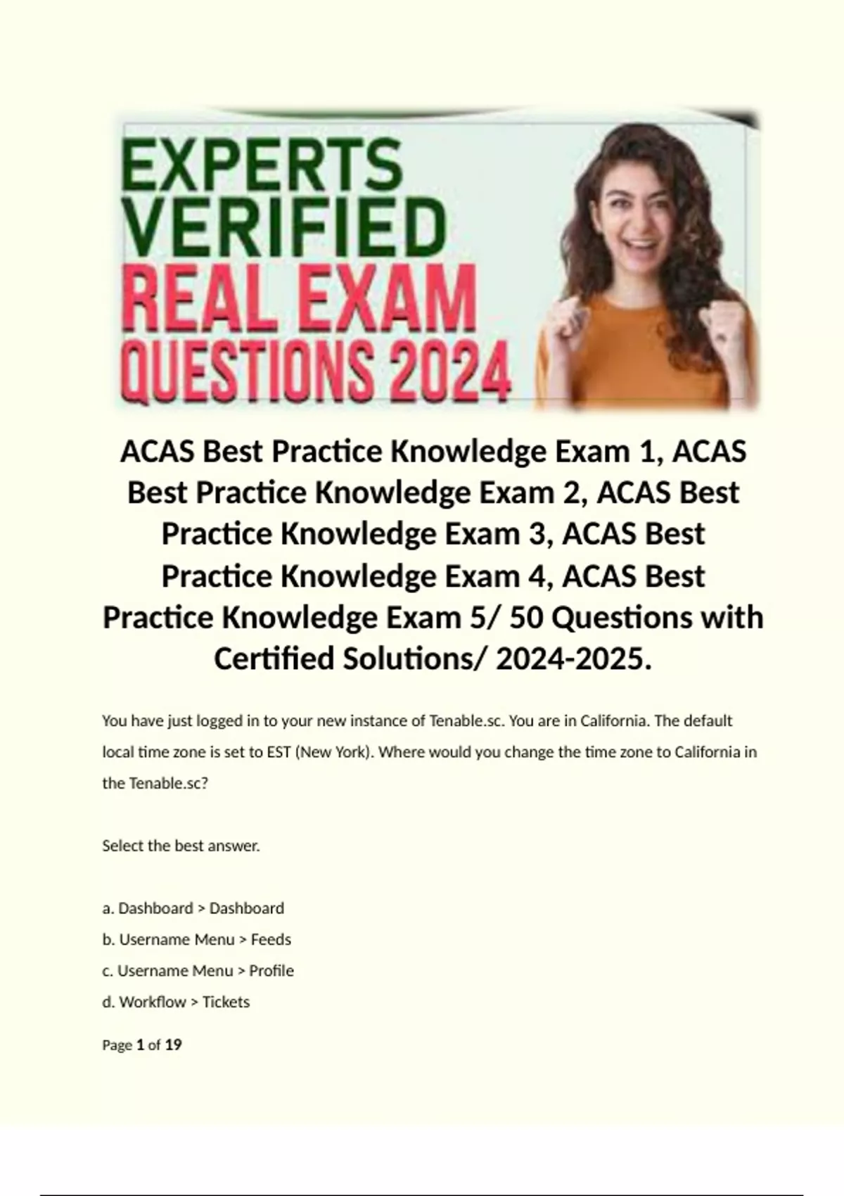 ACAS Best Practice Knowledge Exam 1, ACAS Best Practice Knowledge Exam ...