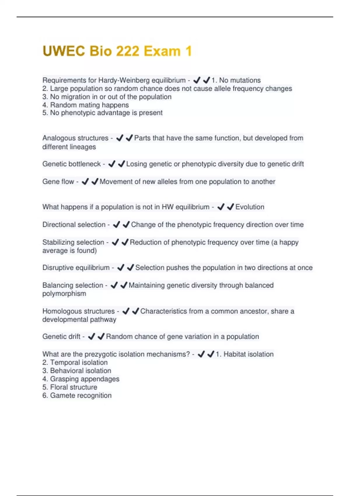 UWEC Bio 222 Exam 1 Questions and Answers New (2025/2026) Solved 100% ...