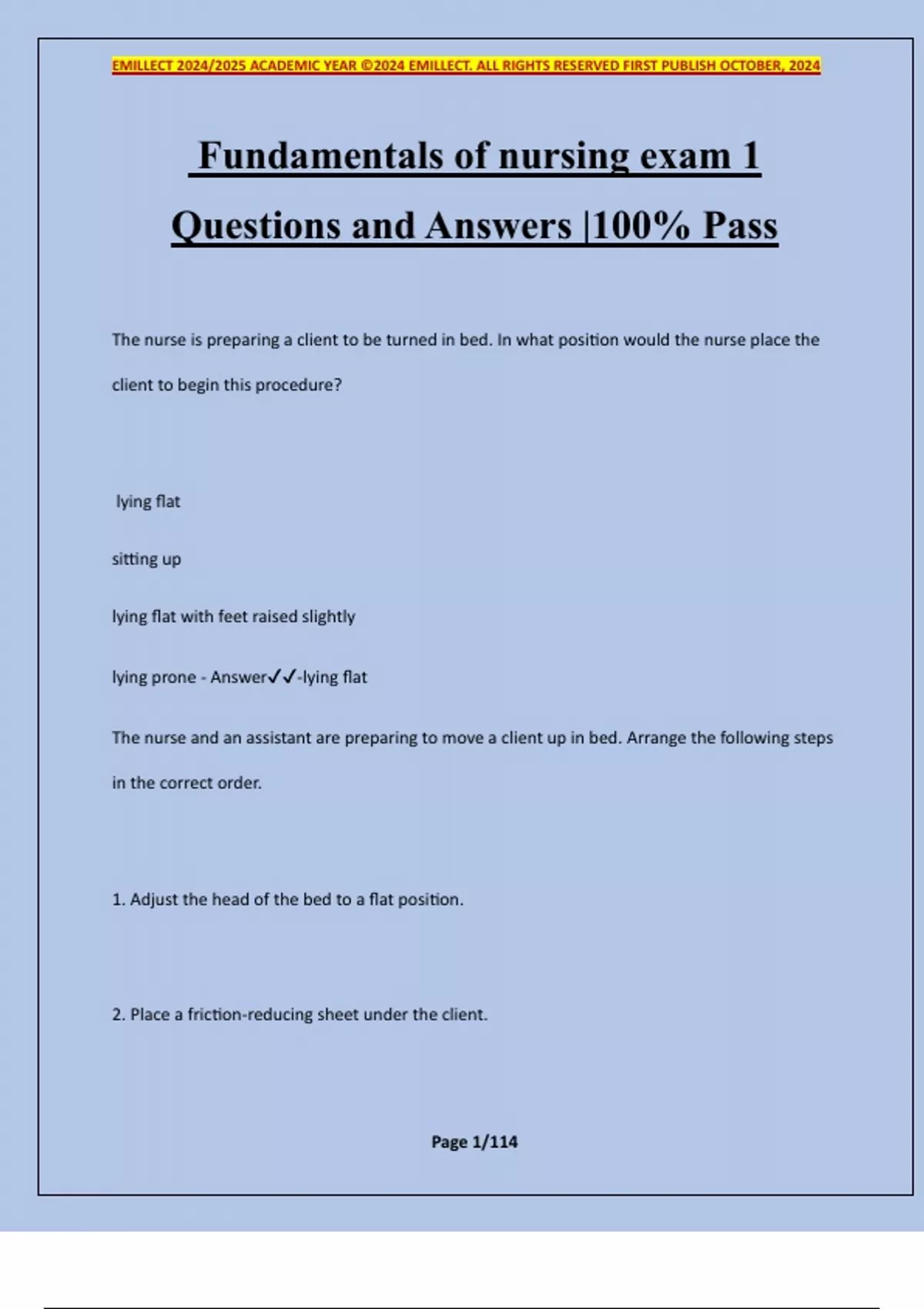 Fundamentals of nursing exam 1 Questions and Answers |100% Pass ...