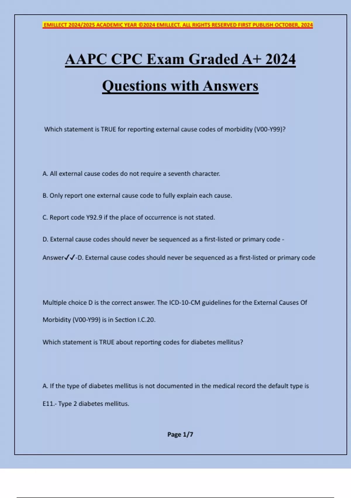 AAPC CPC Exam Graded A+ 2024 Questions with Answers - AAPC CPC - Stuvia US