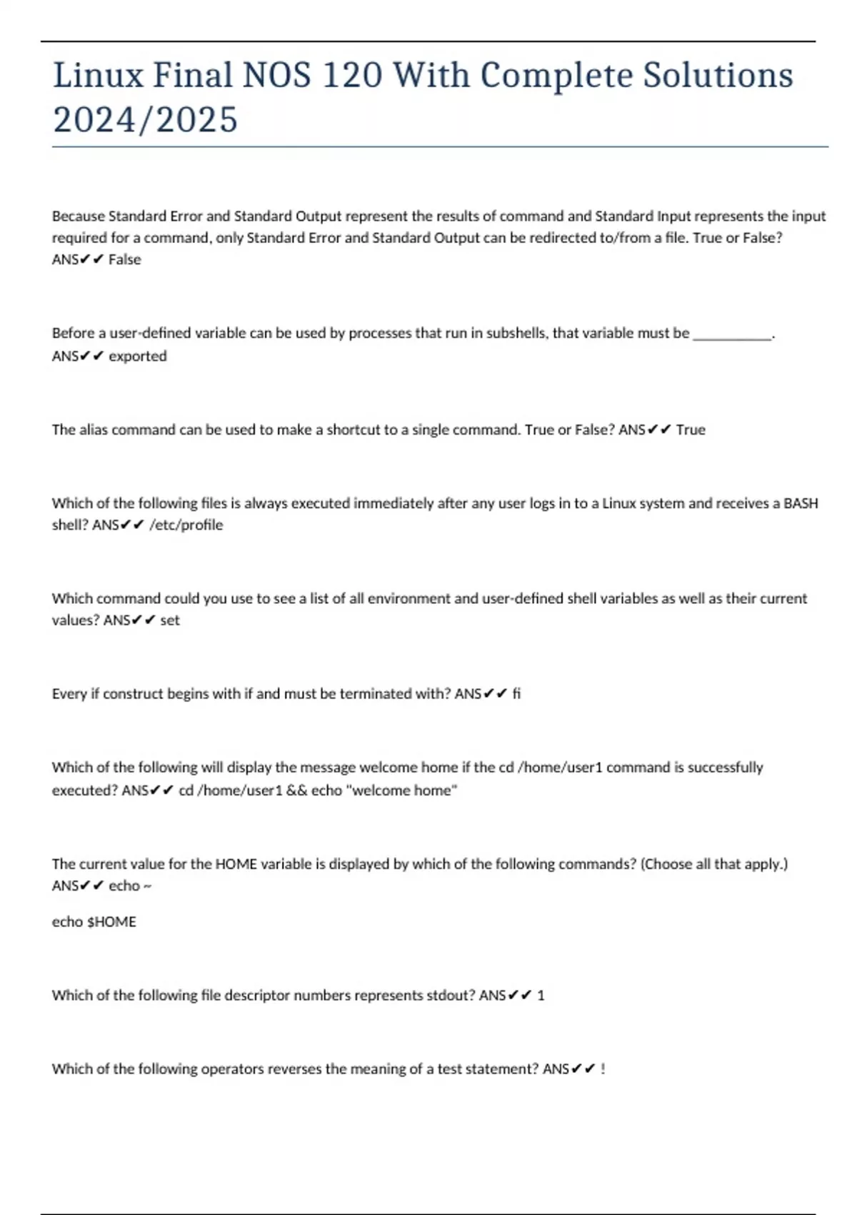 Linux Final NOS 120 With Complete Solutions - NOS 120 - Stuvia US