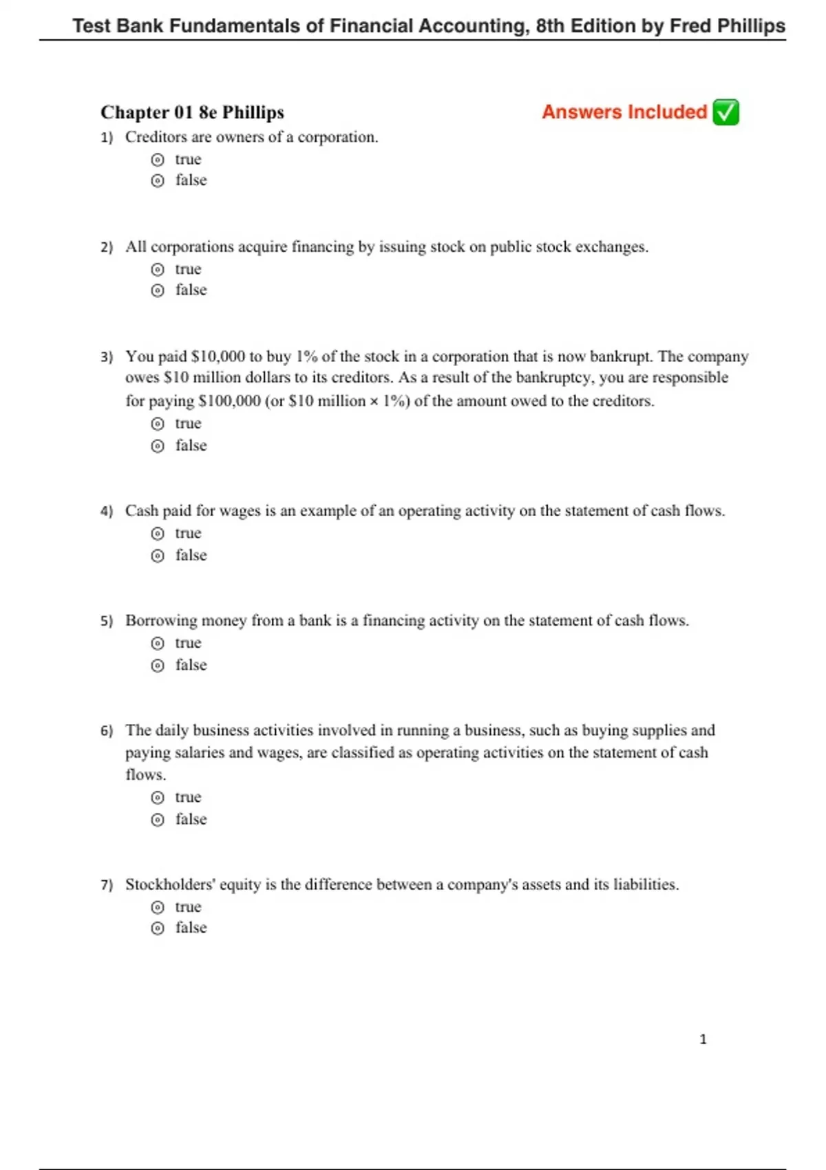 Fundamentals of Financial Accounting 8th Edition by Fred Phillips Test ...