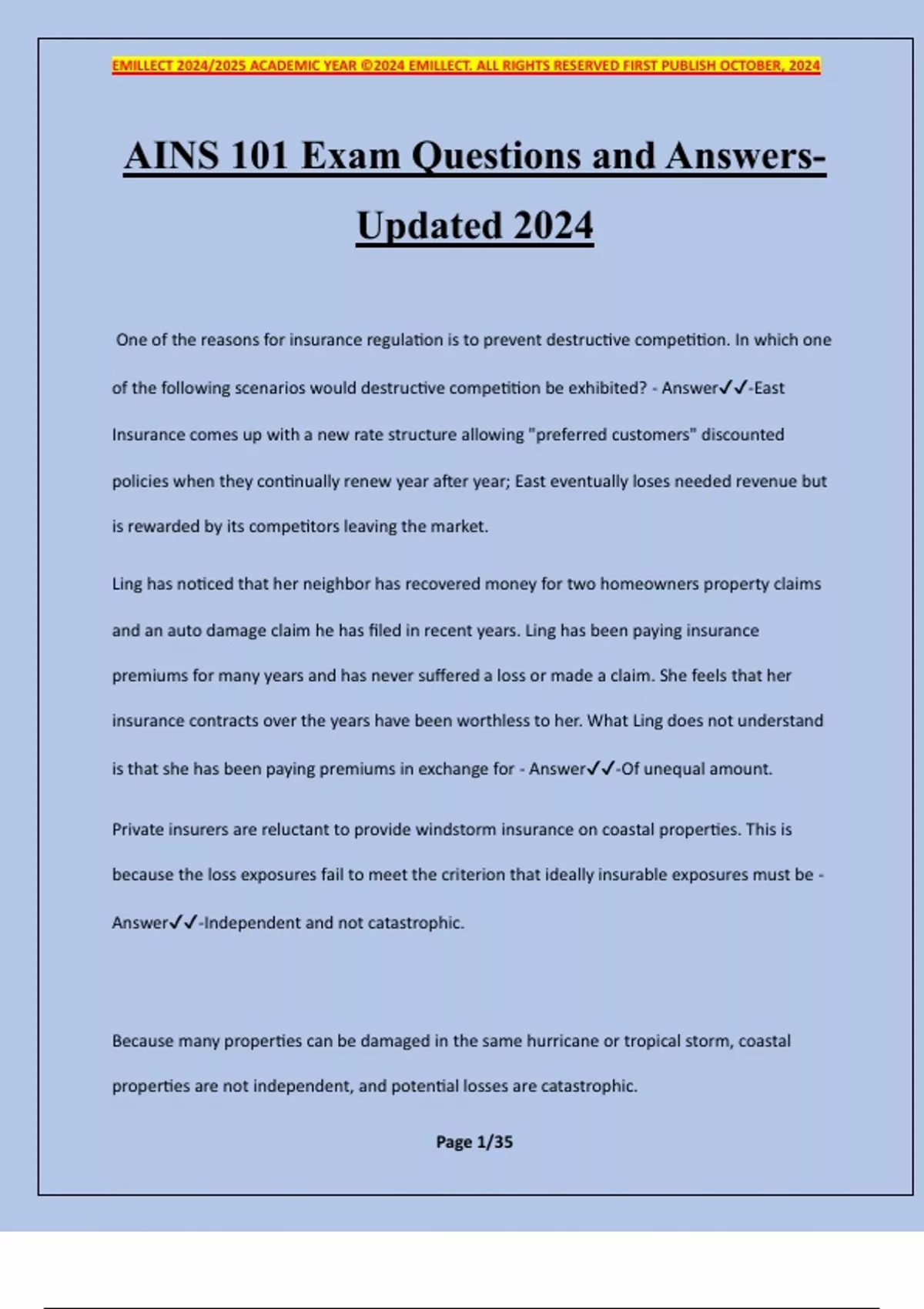AINS 101 Exam Questions and Answers- Updated 2024 - 2024/2025 - Stuvia US