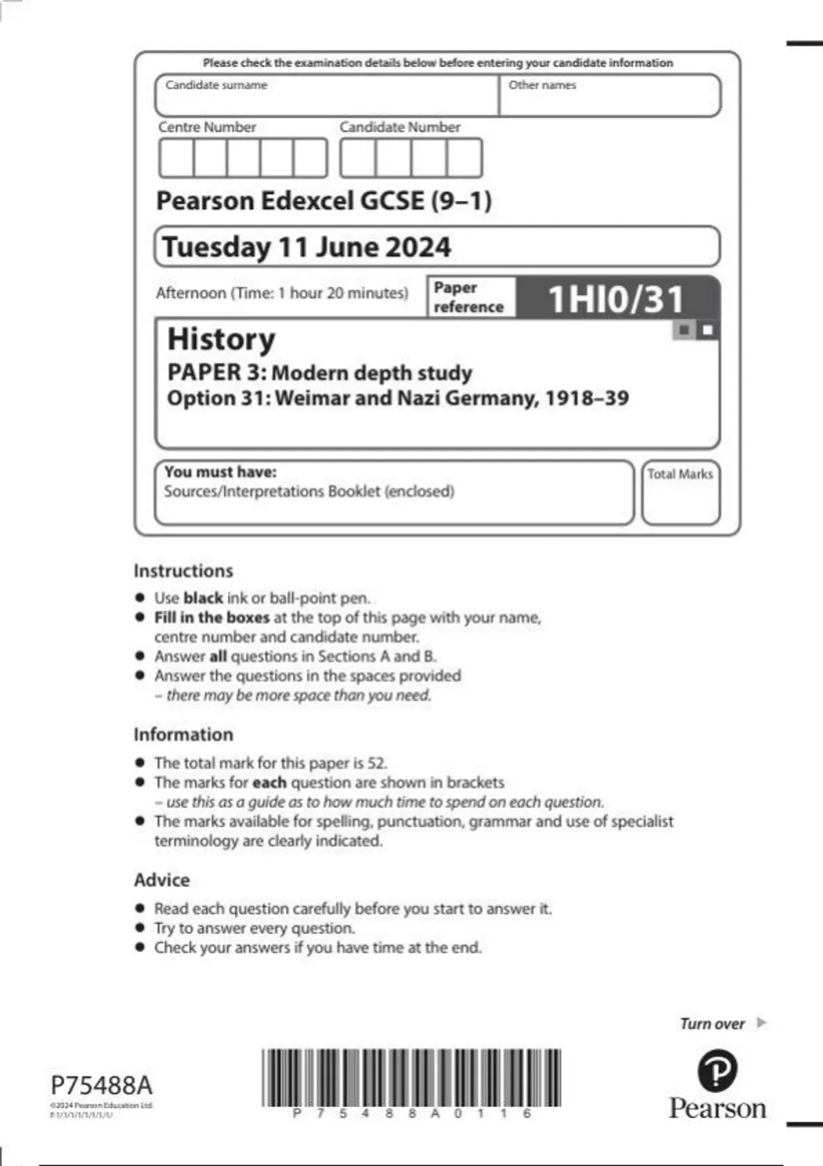 Pearson Edexcel GCSE History PAPER 3: Modern depth study Option 31 ...