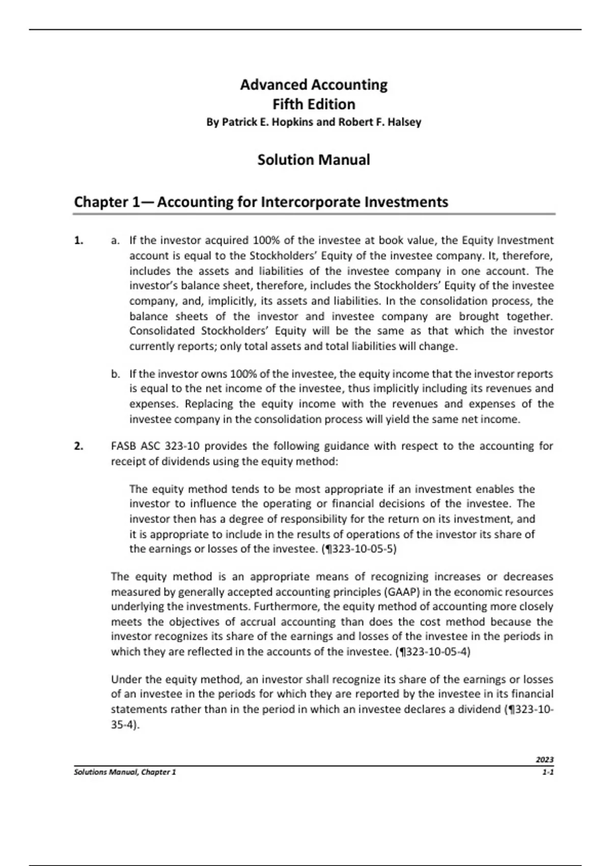 Solution Manual For Advanced Accounting, 5th Edition by Hopkins and ...