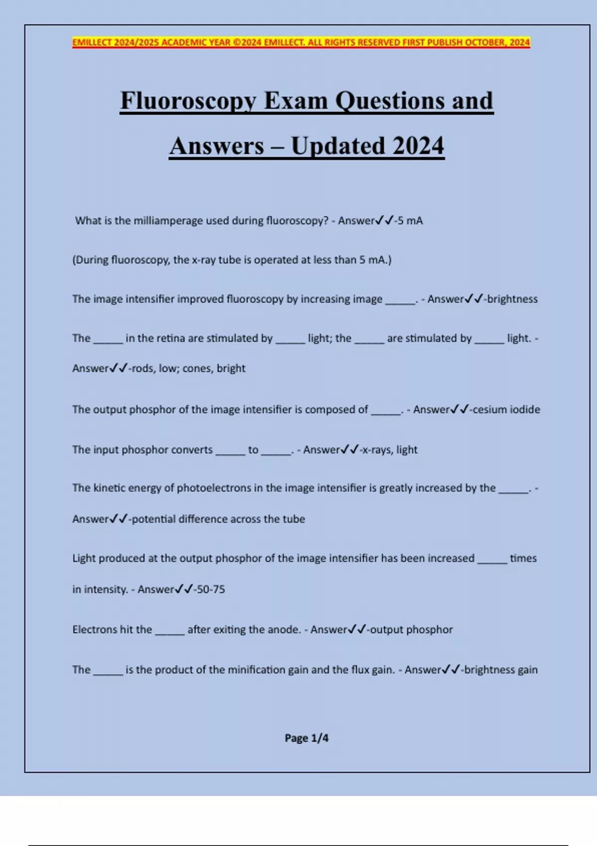 Fluoroscopy Exam Questions and Answers – Updated 2024 - Fluoroscopy ...
