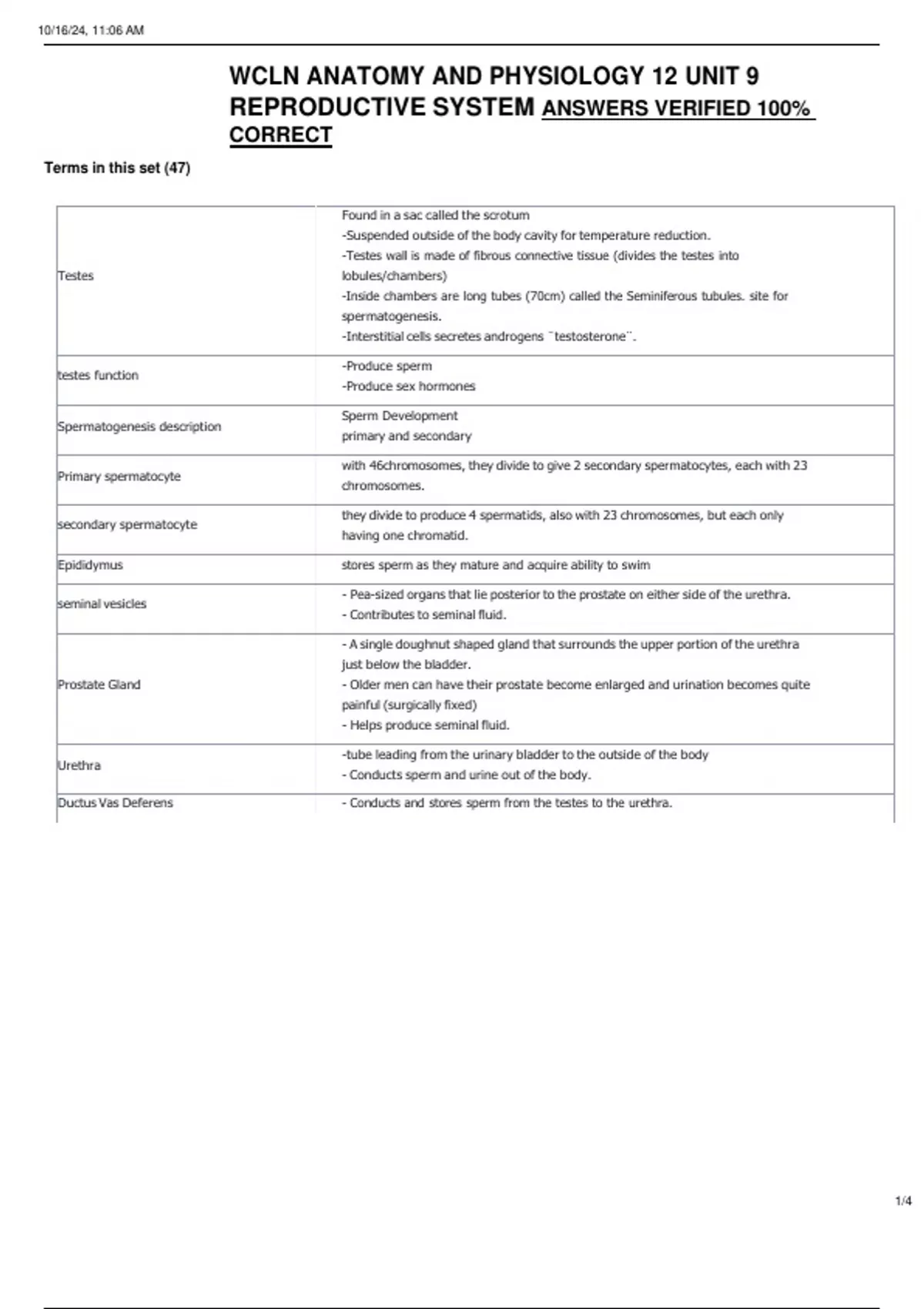 WCLN ANATOMY AND PHYSIOLOGY 12 UNIT 9 REPRODUCTIVE SYSTEM ANSWERS ...