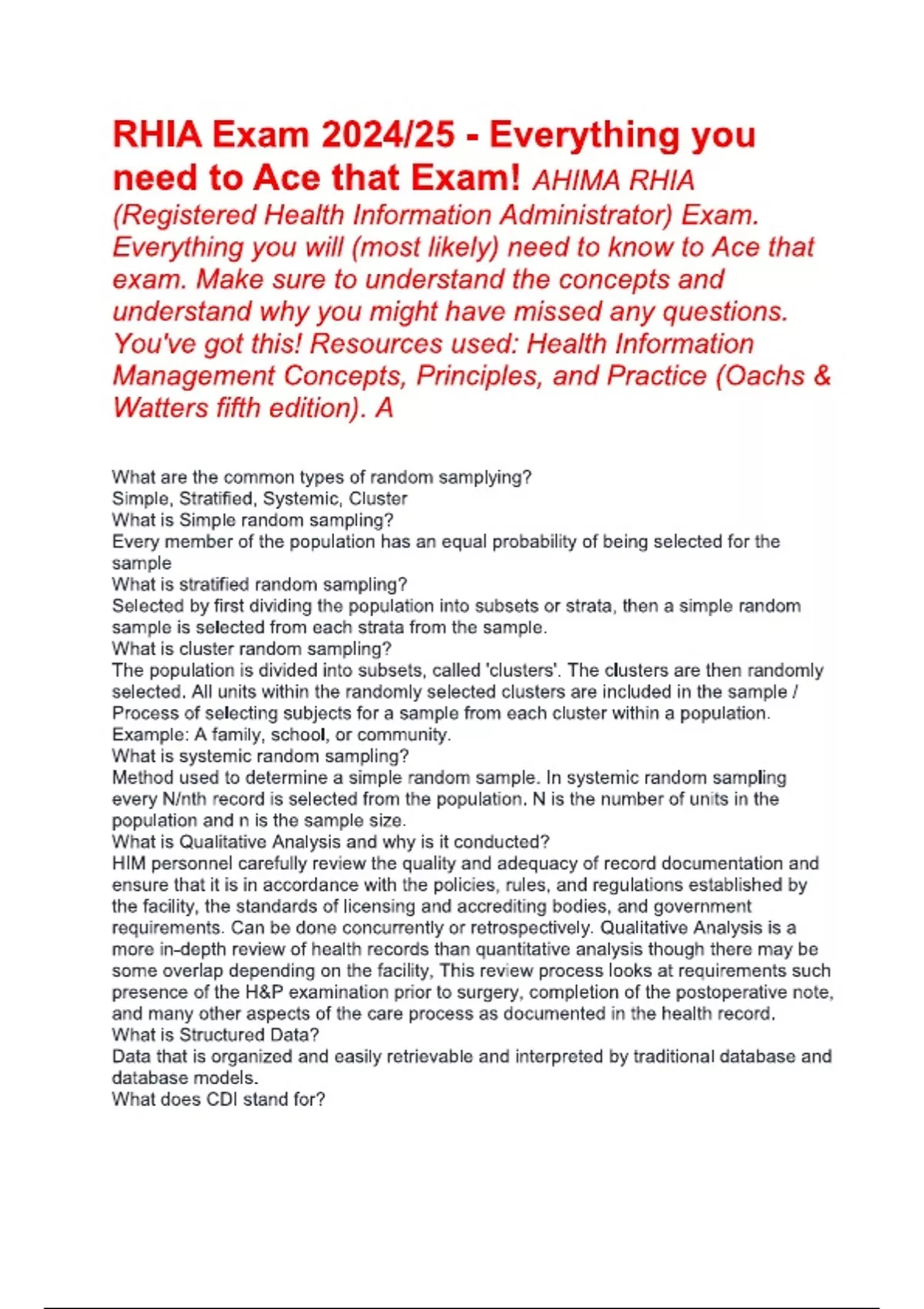 RHIA Exam 2024/25 - Everything you need to Ace that Exam! AHIMA RHIA ...