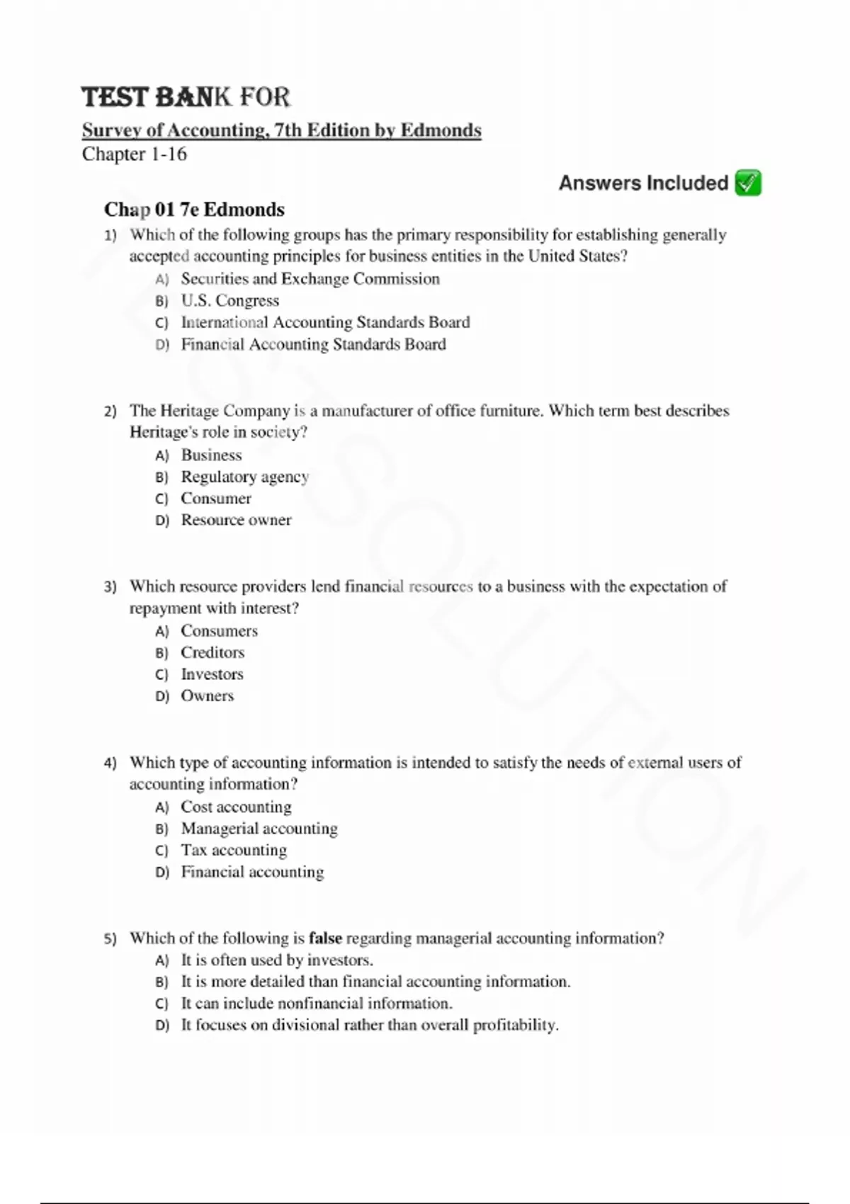 Test Bank - for Survey of Accounting 7th Edition by Christopher T ...