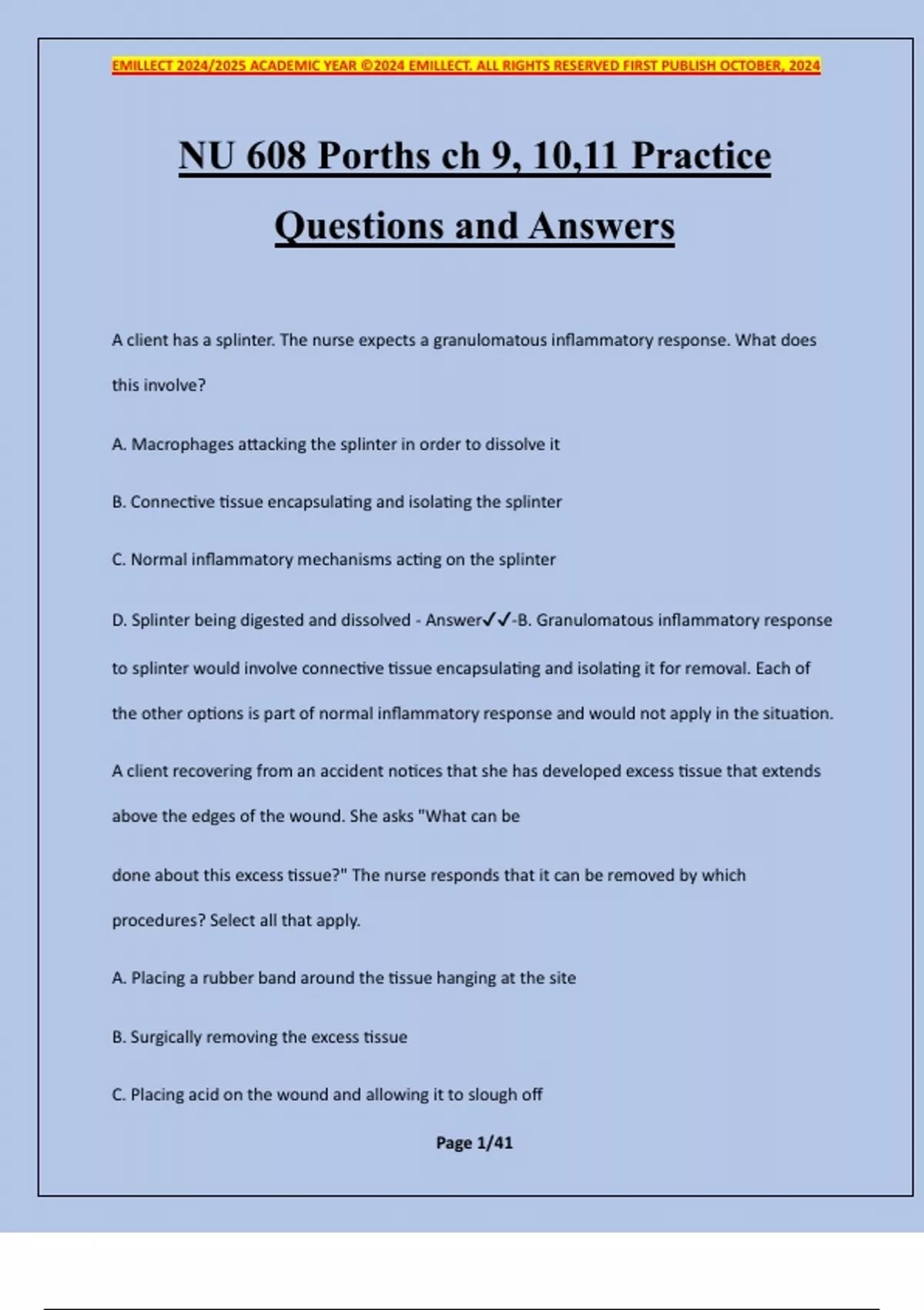 NU 608 Porths ch 9, 10,11 Practice Questions and Answers - 2024/2025 ...