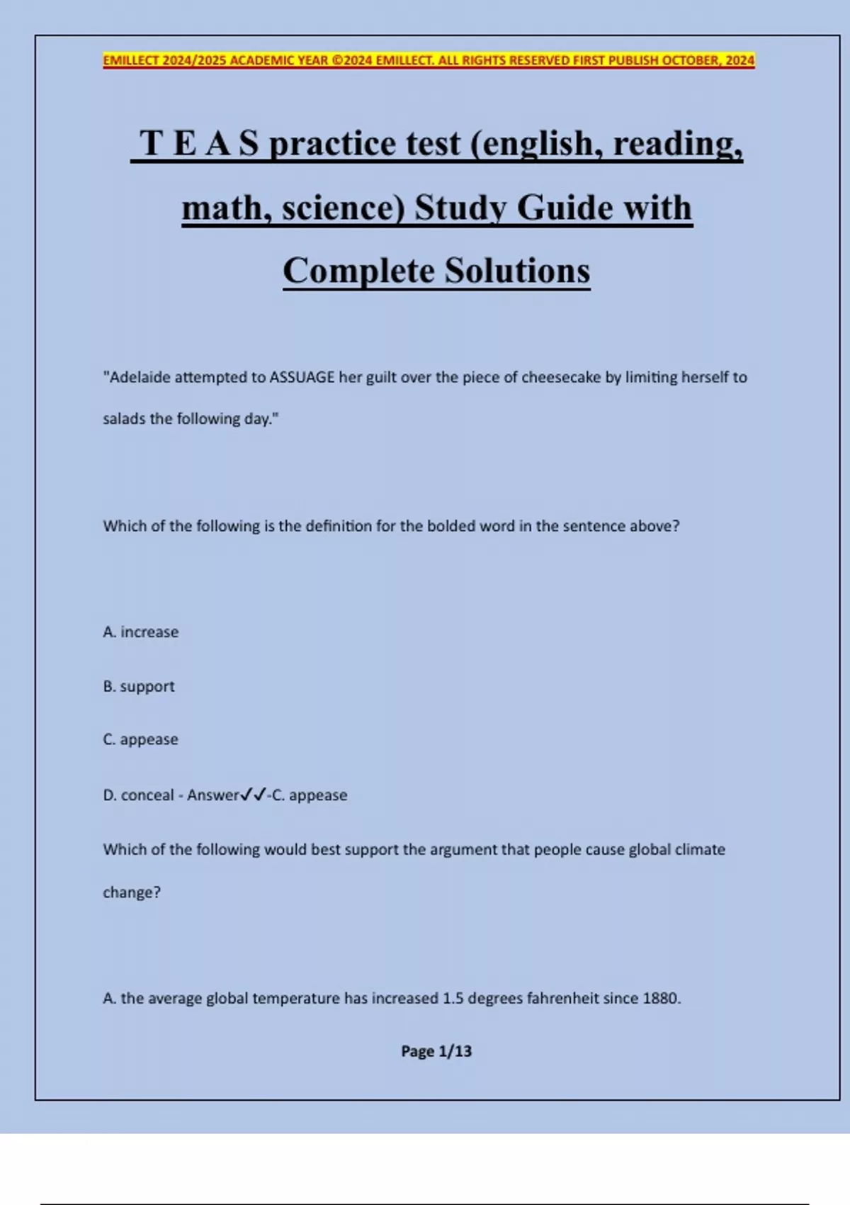 T E A S practice test (english, reading, math, science) Study Guide ...