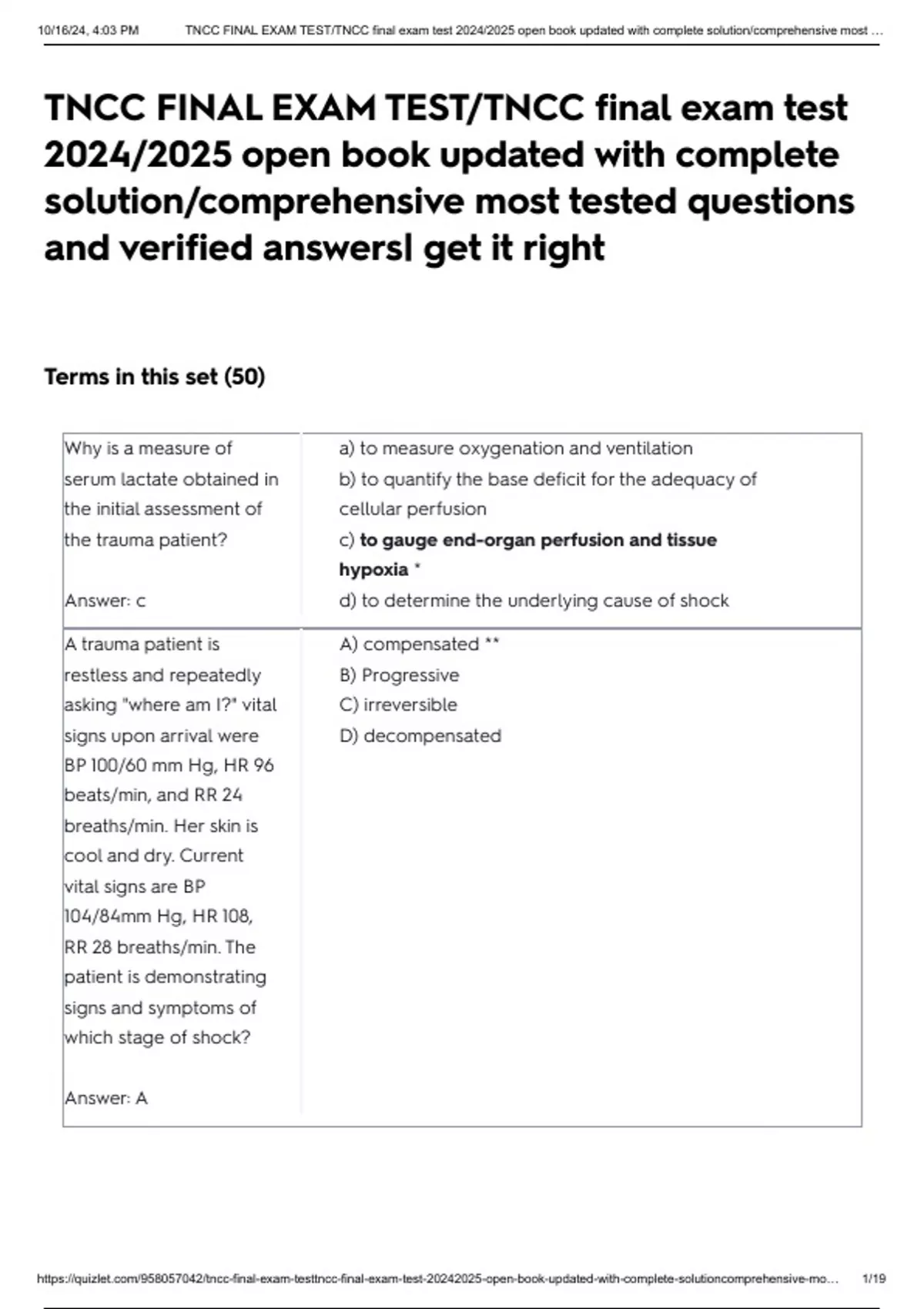 TNCC FINAL EXAM TEST/TNCC final exam test 2024/2025 open book updated ...
