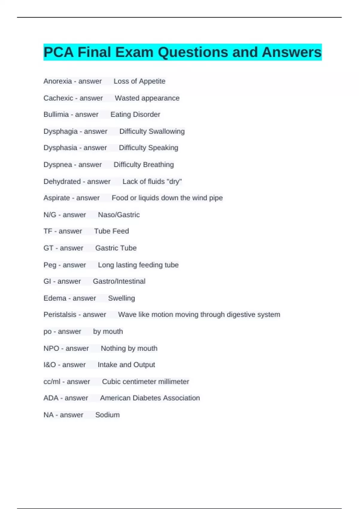 PCA Final Exam Questions and Answers - Pca - Stuvia US