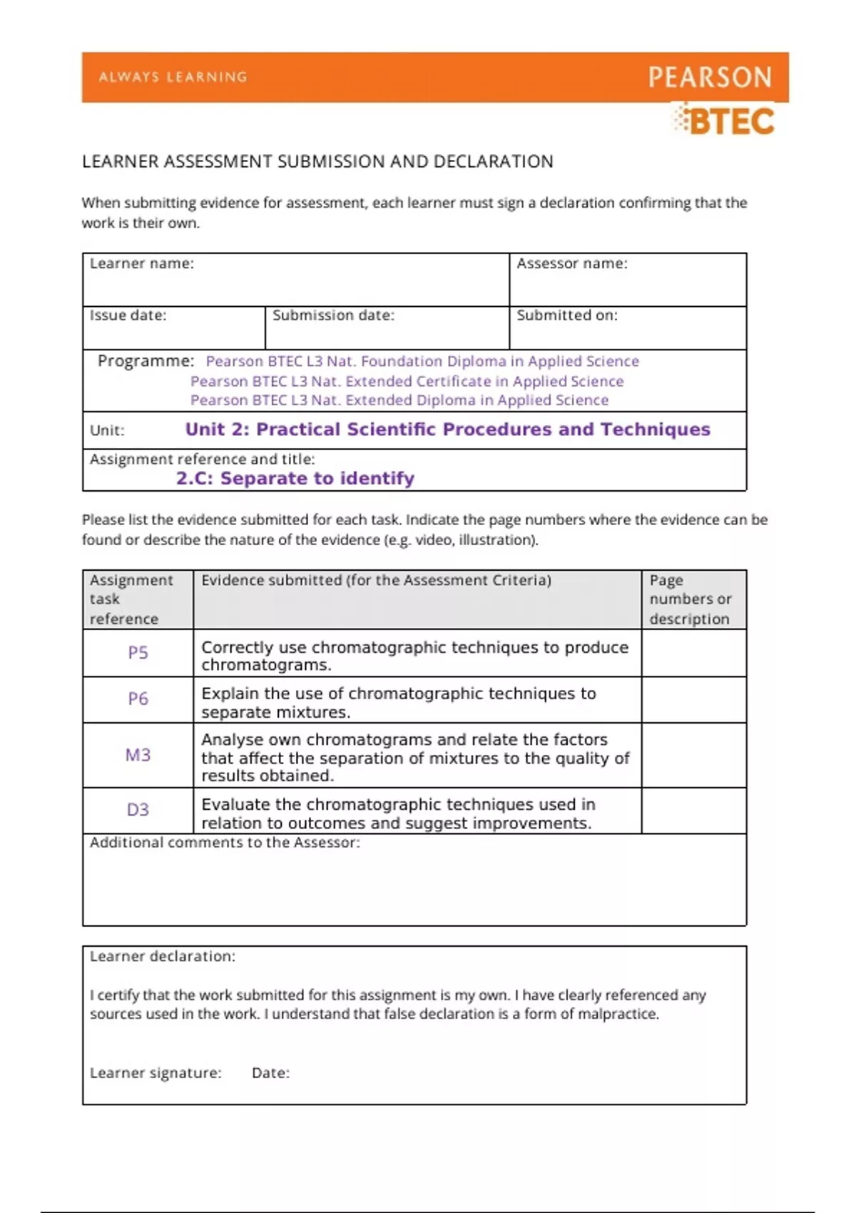 Summary Unit 2C applied science level 3 foundation diploma distinction ...