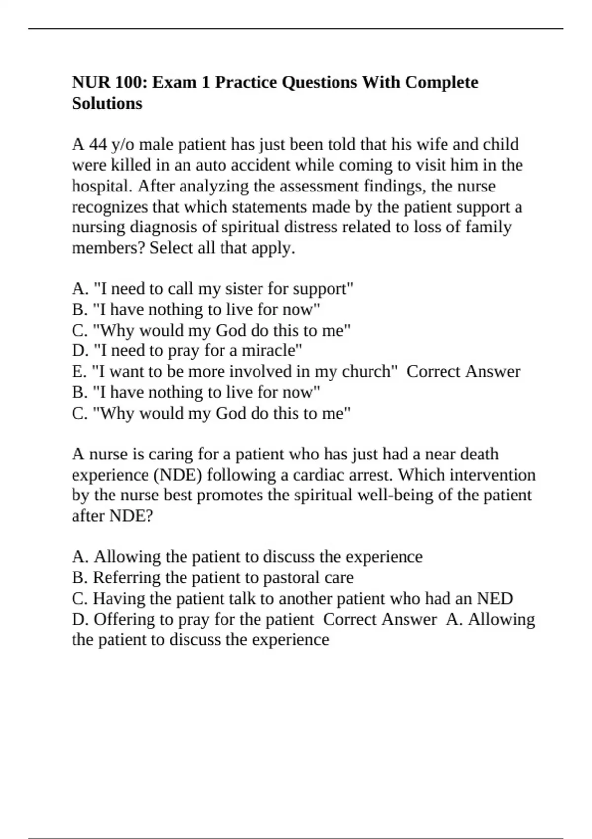 NUR 100: Exam 1 Practice Questions With Complete Solutions - NUR 100 ...