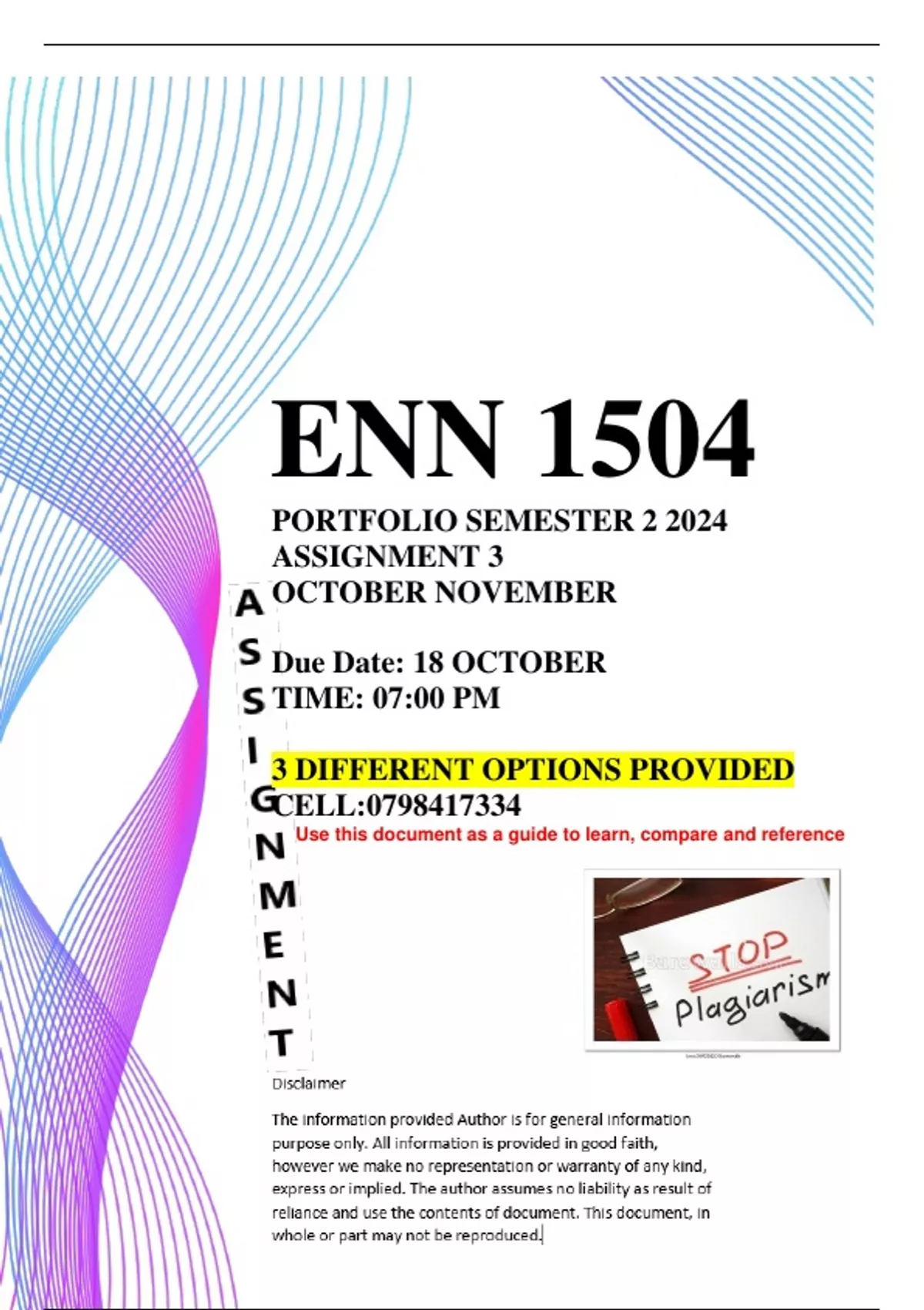 ENN1504 Assignment 3 PORTFOLIO (DOMPLETE ANSWERS) Semester 2 2024 - DUE ...