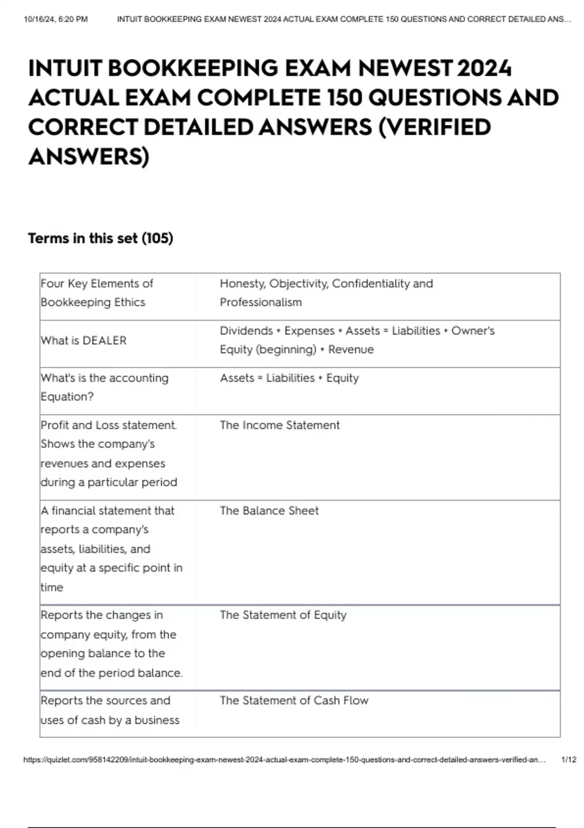INTUIT BOOKKEEPING EXAM NEWEST 2024 ACTUAL EXAM COMPLETE 150 QUESTIONS ...
