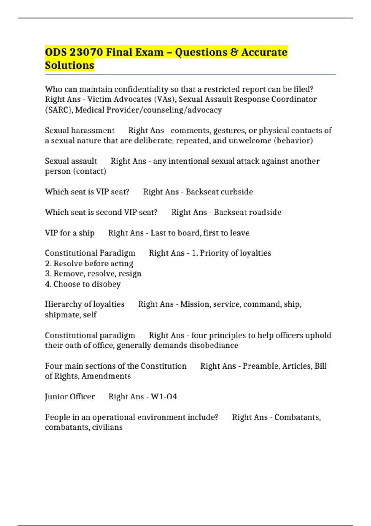 ODS 23070 Final Exam – Questions & Accurate Solutions - NAVY ODS ...