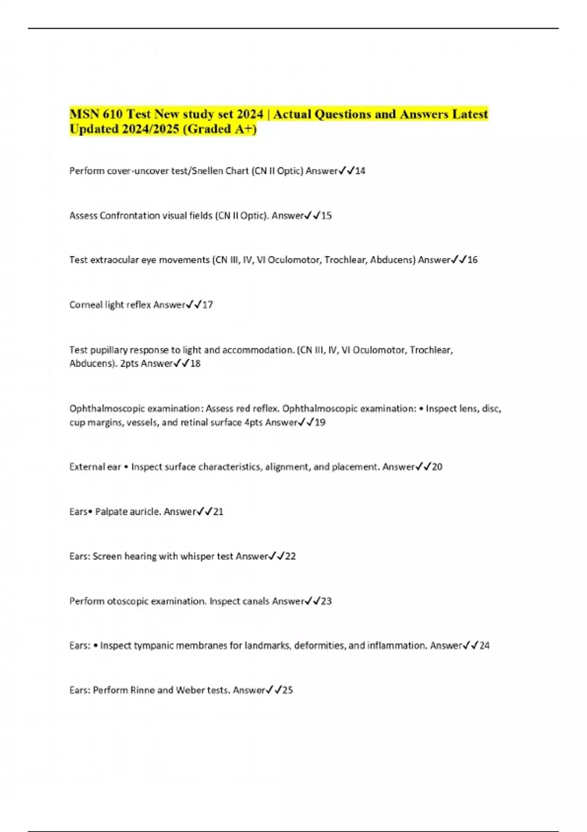 MSN 610 Test New study set 2024 | Actual Questions and Answers Latest ...