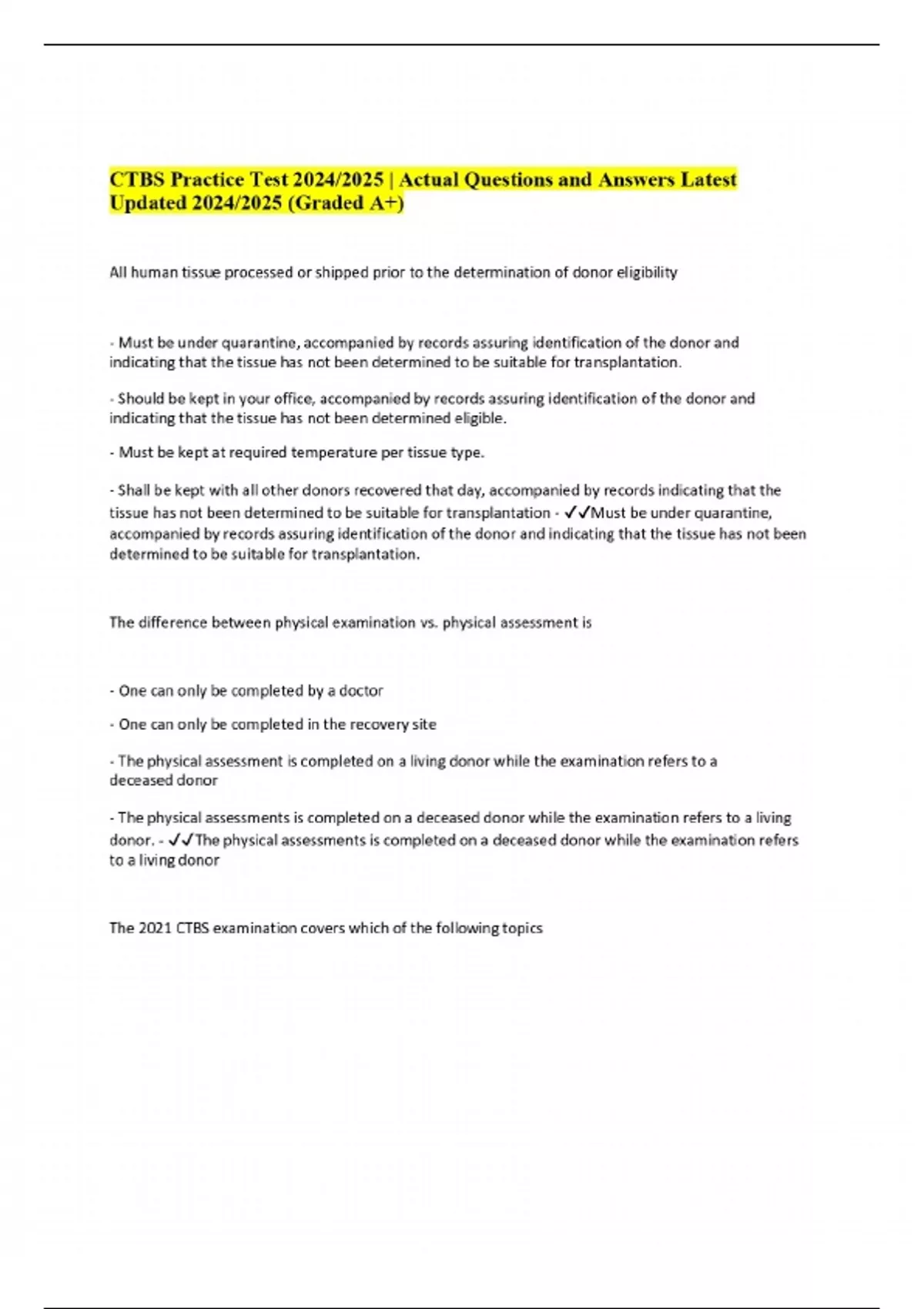 CTBS Practice Test 2024/2025 | Actual Questions and Answers Latest ...