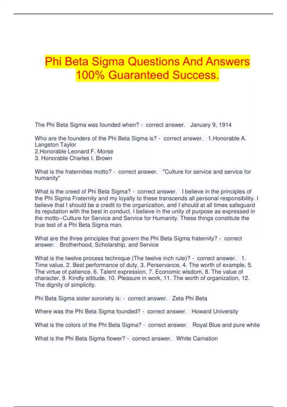 Phi Beta Sigma Questions And Answers 100% Guaranteed Success. - Phi ...