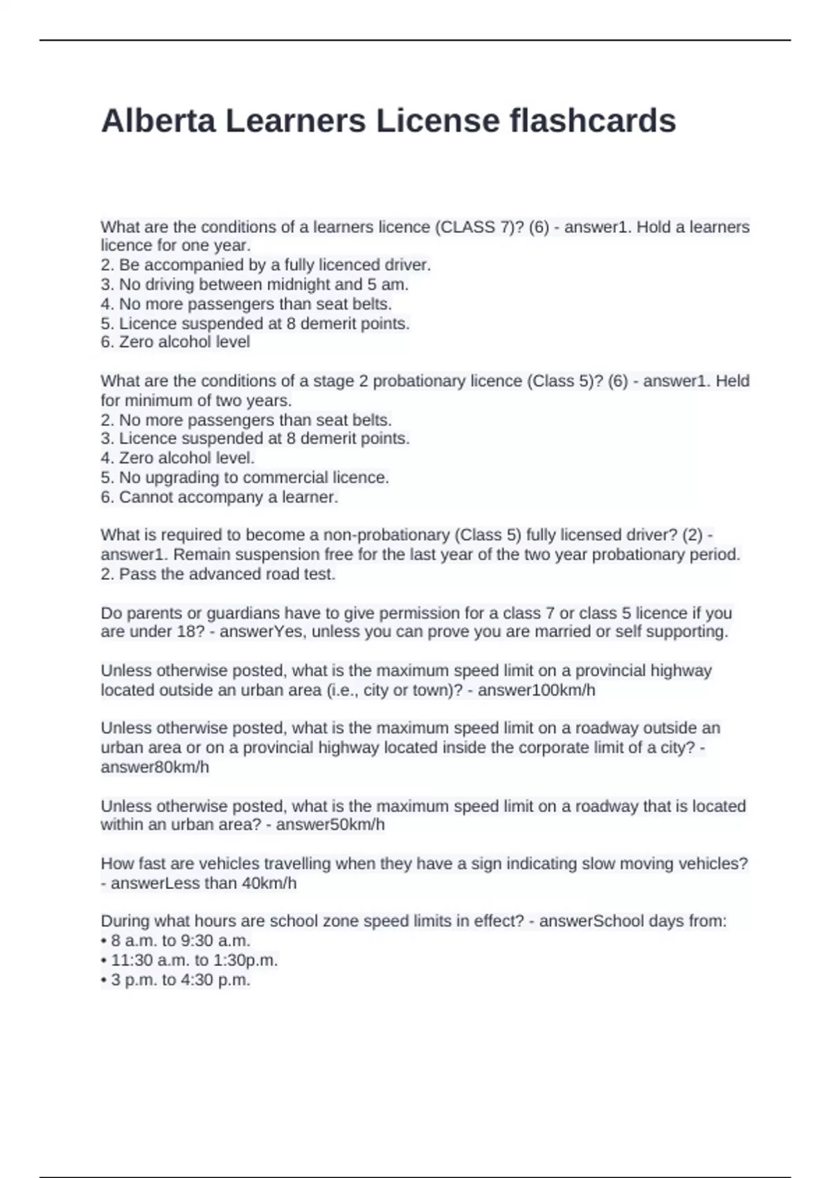 Alberta Learners License flashcards Questions and Answers 2024 ...