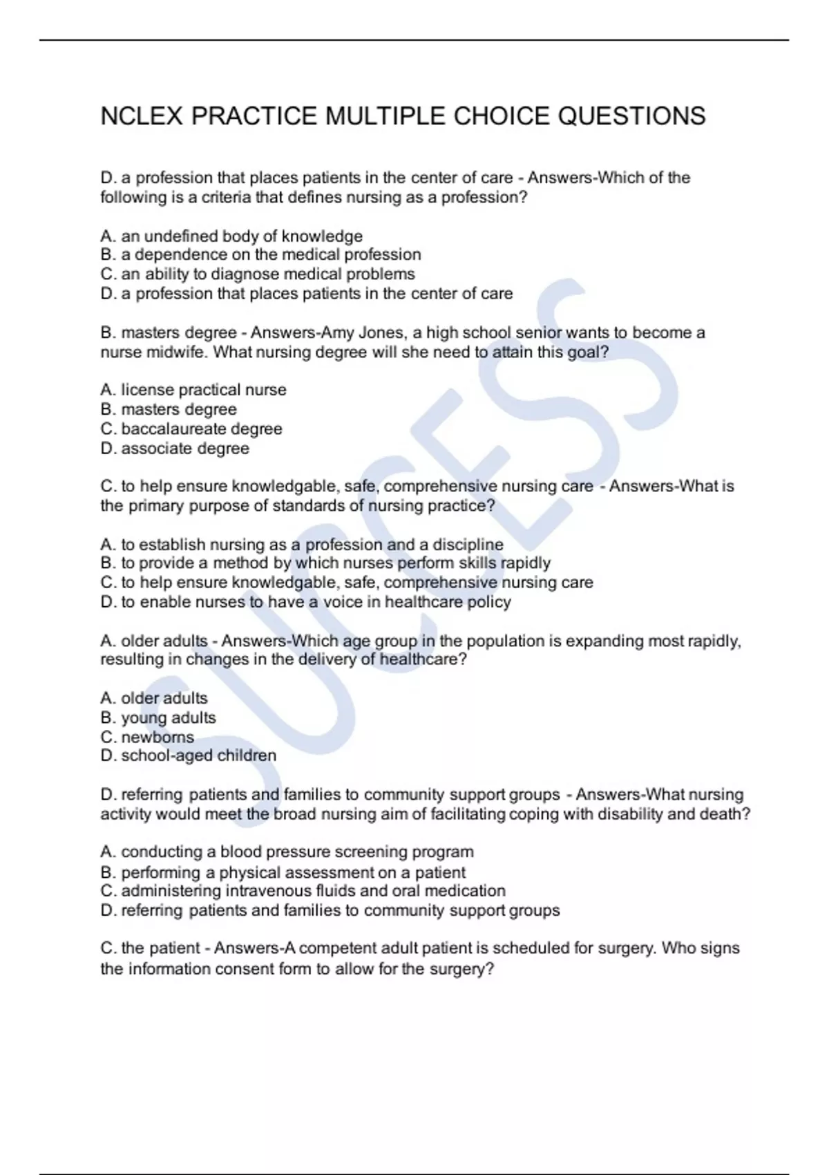 NCLEX PRACTICE MULTIPLE CHOICE QUESTIONS - NCLEX PRACTICE - Stuvia US