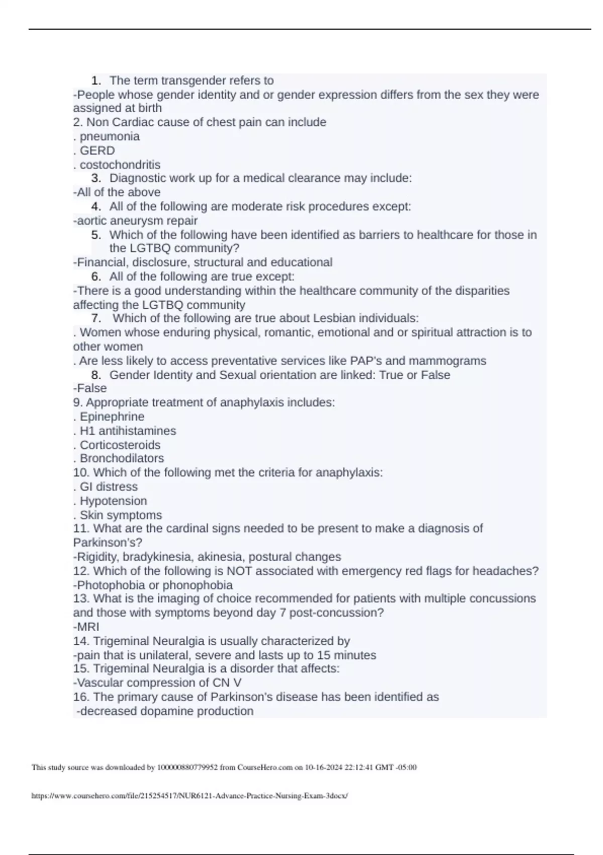 NUR 6121 Advance Practice Nursing 2 Exam 3 Review Questions and Answers ...