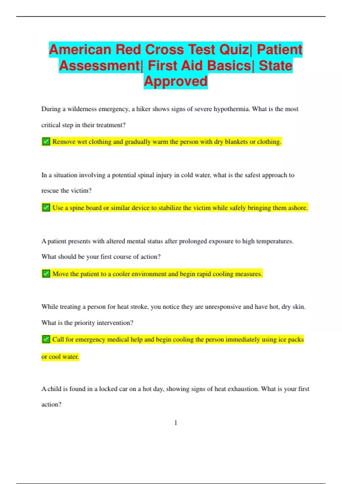 American Red Cross Test Quiz| Patient Assessment| First Aid Basics ...