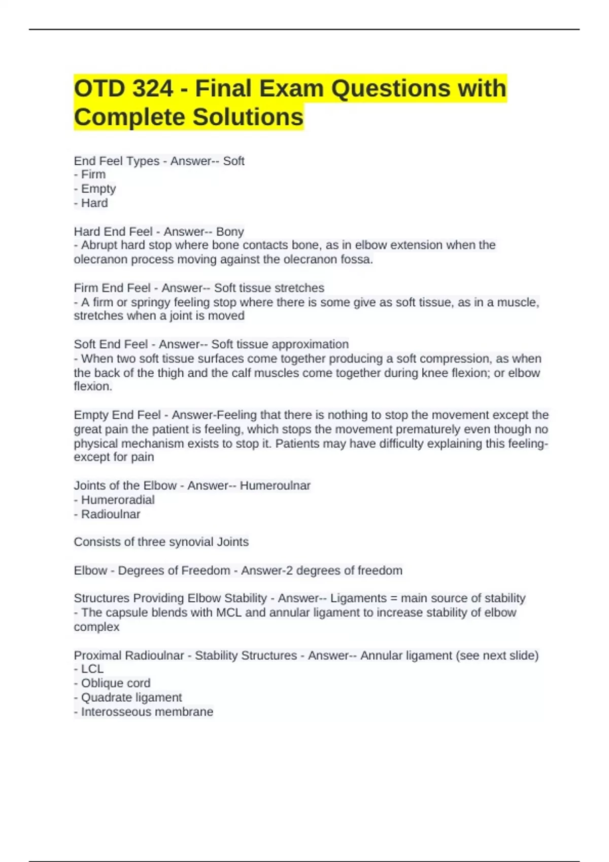 OTD 324 - Final Exam Questions with Complete Solutions - OTD - Stuvia UK