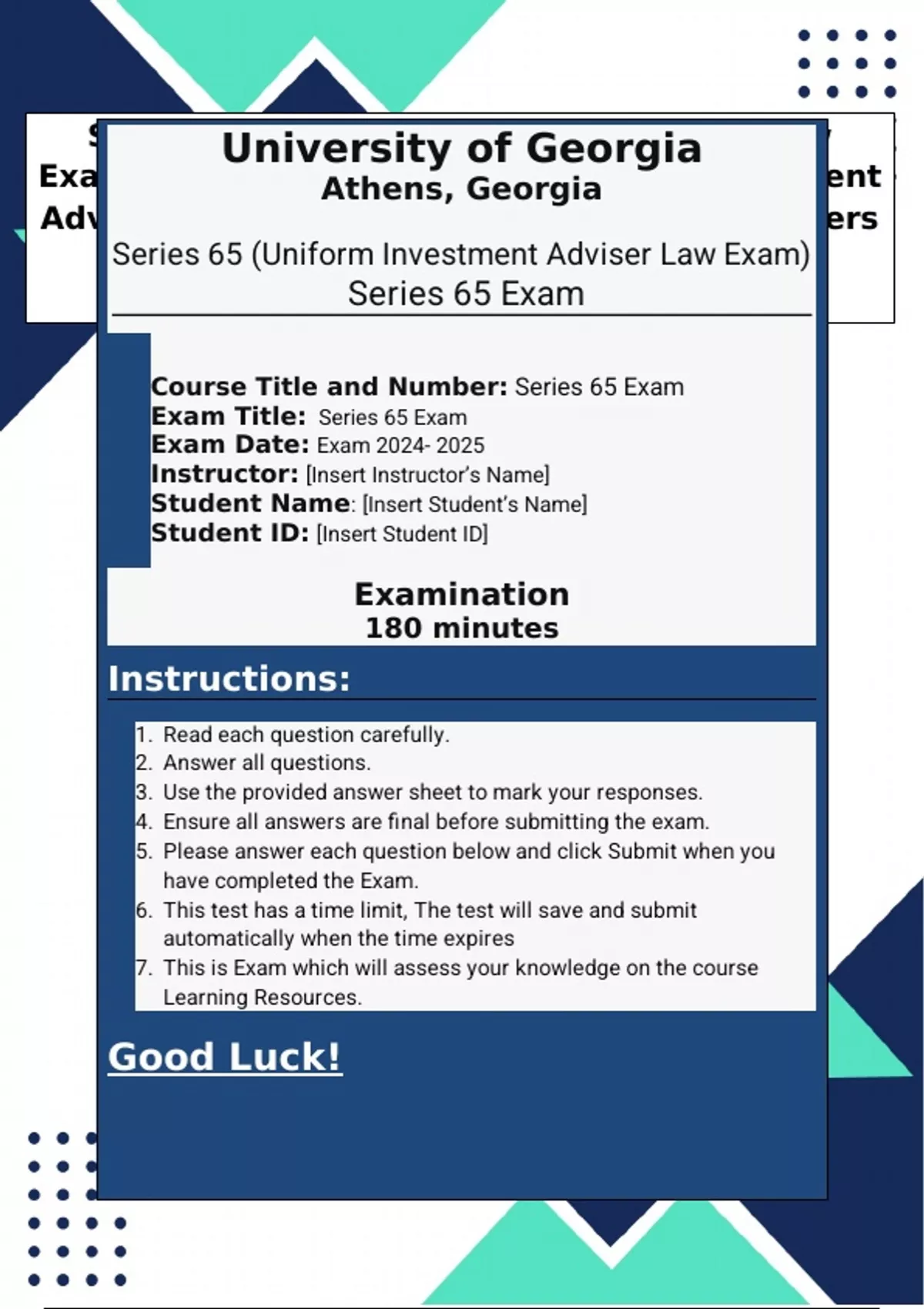 Series 65 Uniform Investment Adviser Law Exam 2024 – 2025 Series 65 ...