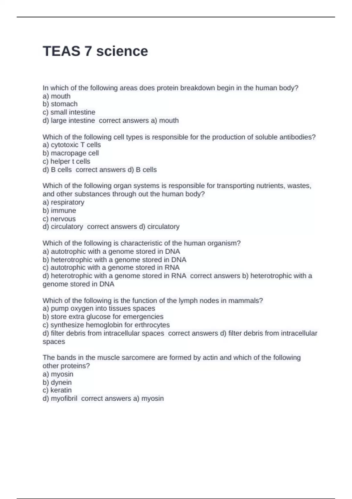 TEAS 7 science exam with correct answers 2024 - TEAS 7 science - Stuvia US