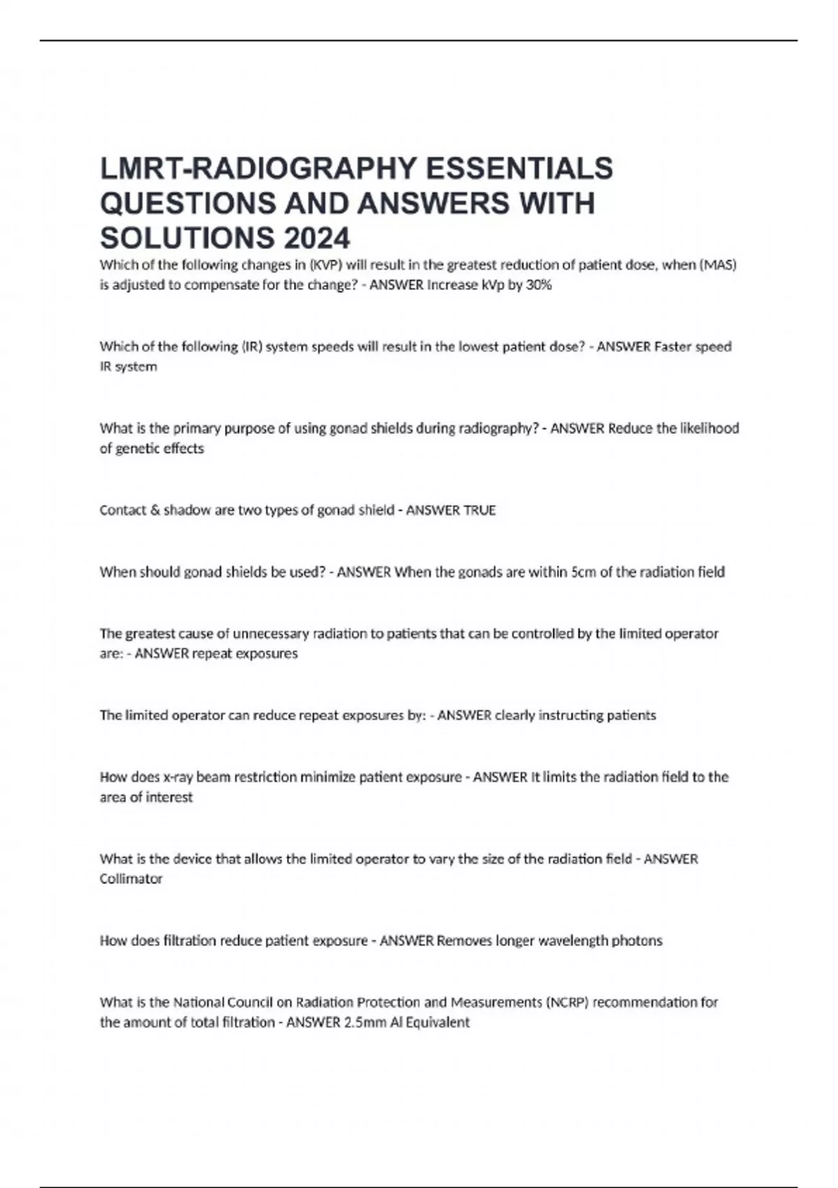 LMRT-RADIOGRAPHY ESSENTIALS QUESTIONS AND ANSWERS WITH SOLUTIONS 2024 ...
