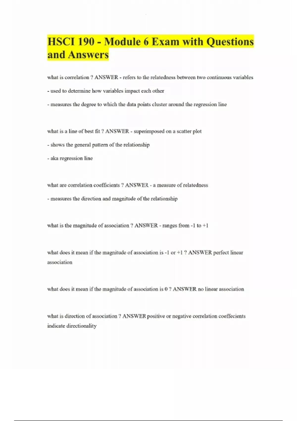 HSCI 190 - Module 6 Exam with Questions and Answers - HSCI 190 - Stuvia UK