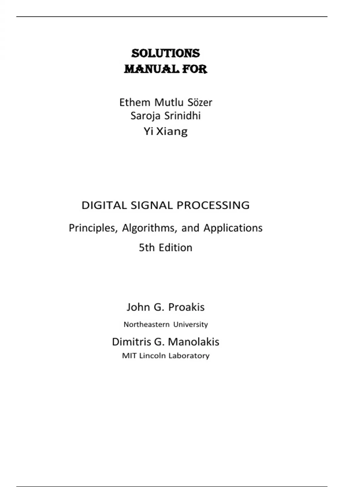 Solution Manual for Digital Signal Processing Principles, Algorithms and Applications, 5th ...