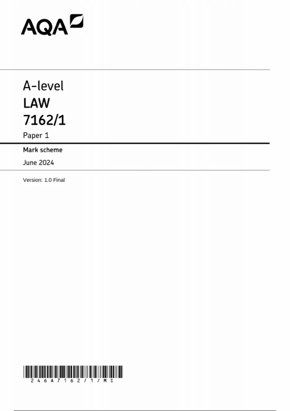 AQA A LEVEL LAW PAPER 1 2024 (7162/1)MS - AQA A LEVEL LAW PAPER 1 2024 ...