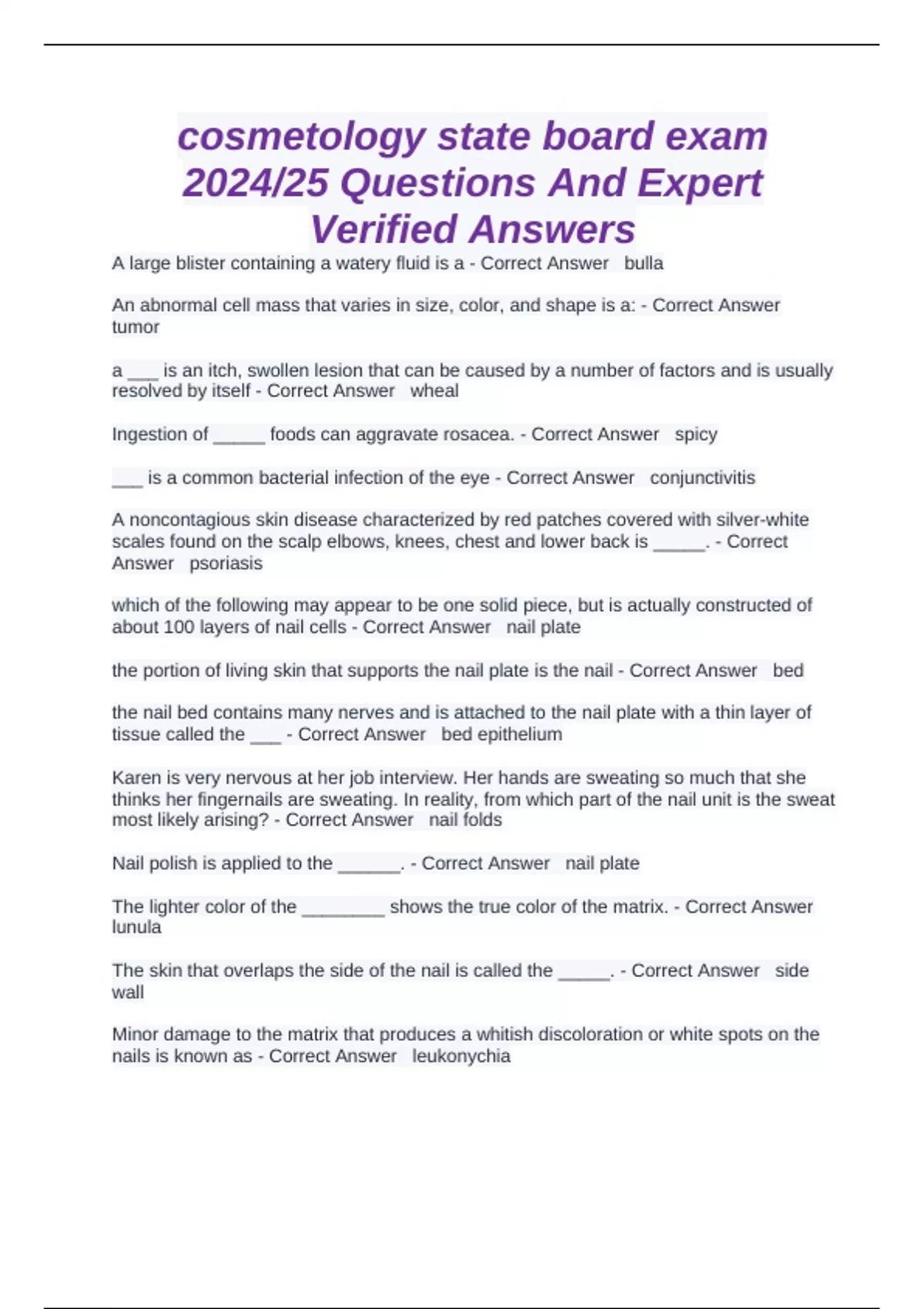 cosmetology state board exam 2024/25 Questions And Expert Verified ...