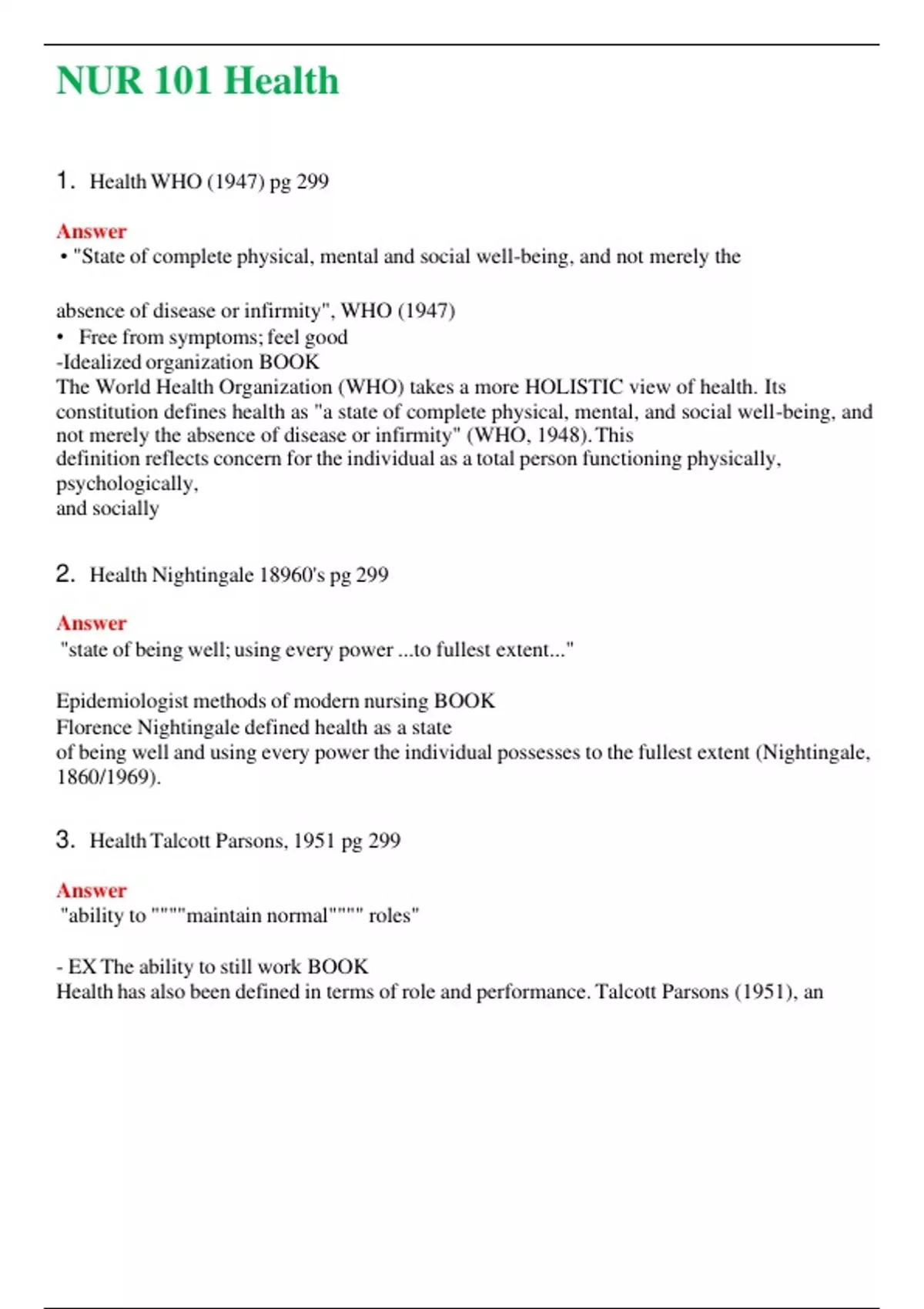NUR 101 ( LATEST 2024 / 2025 ) HEALTH | NEW FULL QUESTIONS AND ANSWERS ...