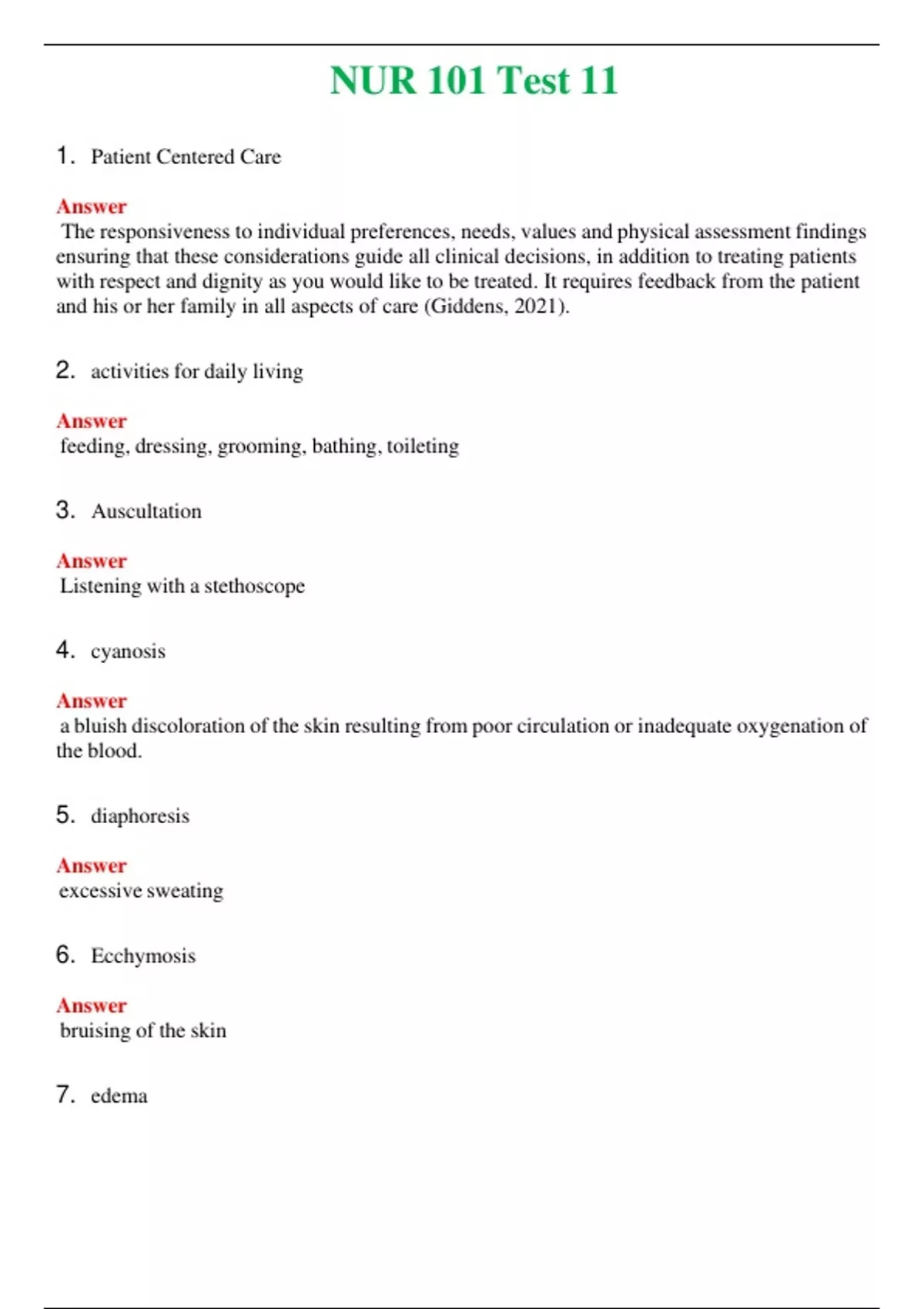 NUR 101 ( LATEST 2024 / 2025 ) TEST 11 | COMPLETE ANSWERS 100% CORRECT ...