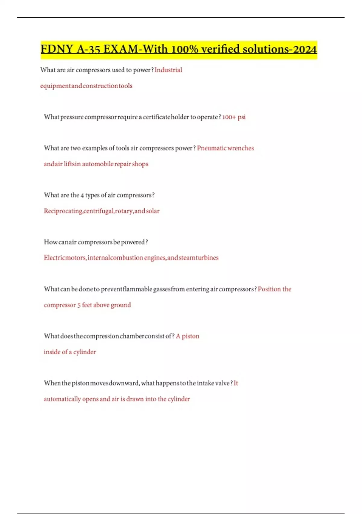 Fdny A35 Exam Questions and Answers 100% Pass 2024 - FDNY - Stuvia US