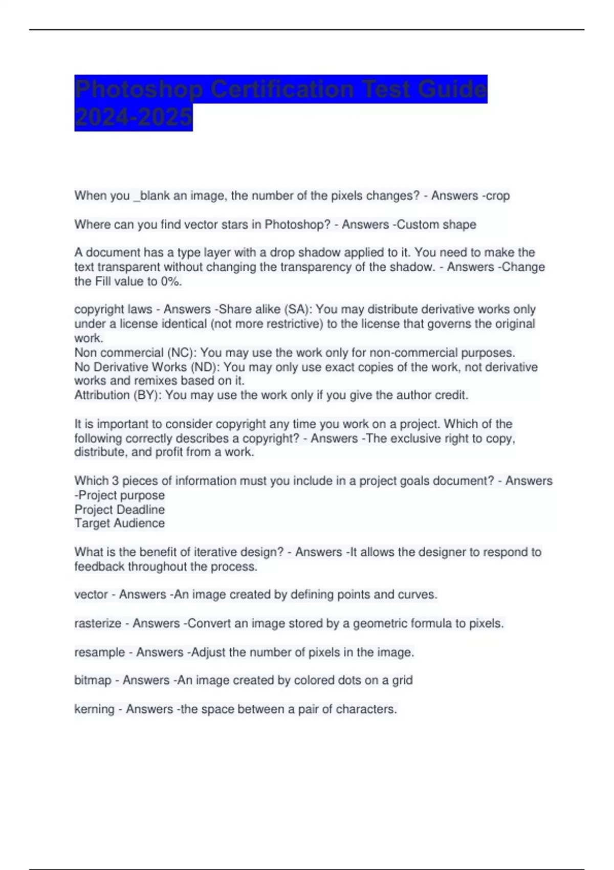 Photoshop Certification Test Guide - Adobe - Stuvia US