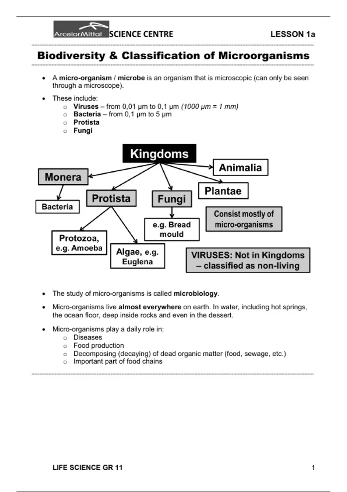 Biodiversity & Classification of Microorganisms (Grade 10-12 ...