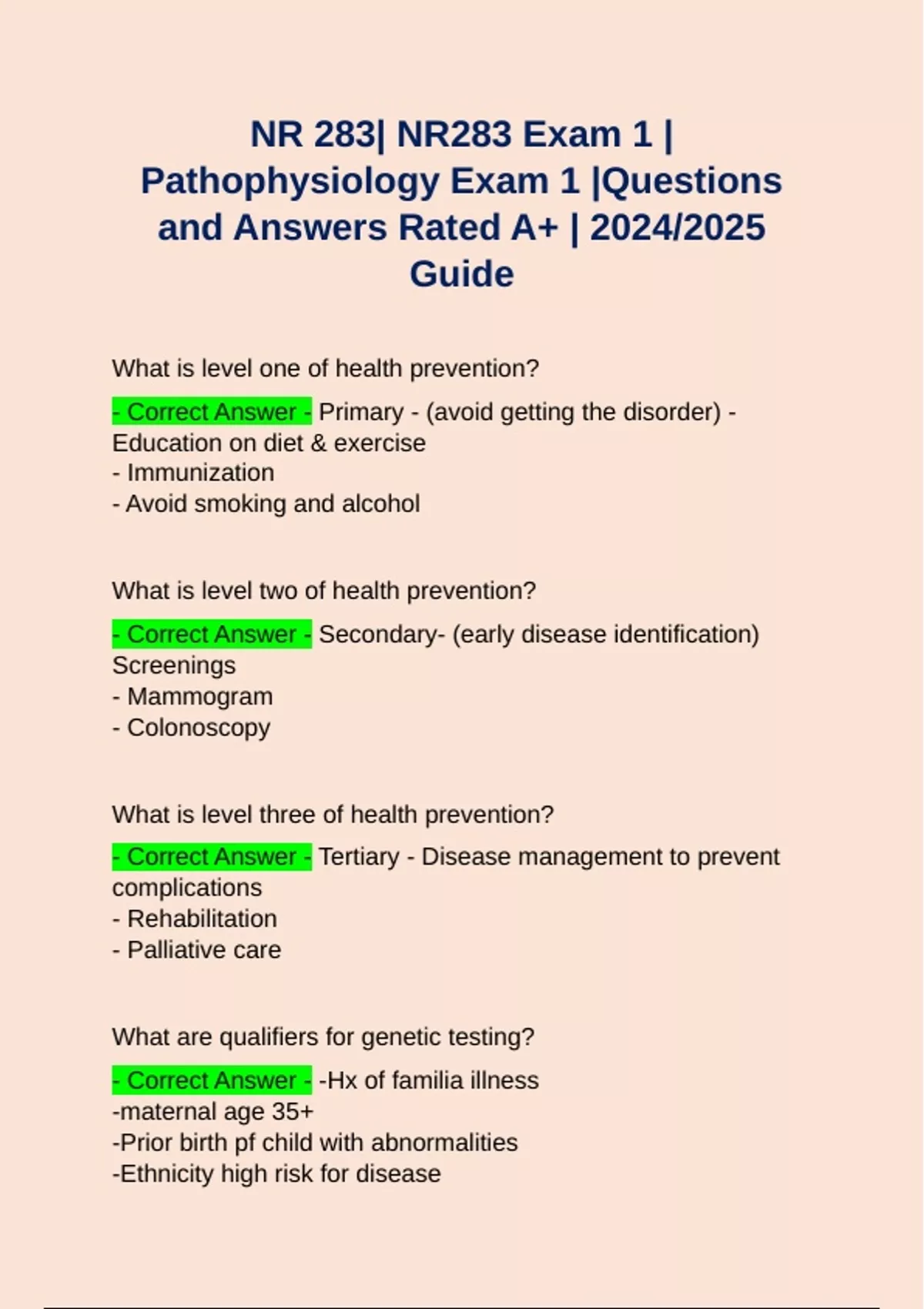 NR 283| NR283 Exam 1 | Pathophysiology Exam 1 |Questions and Answers ...