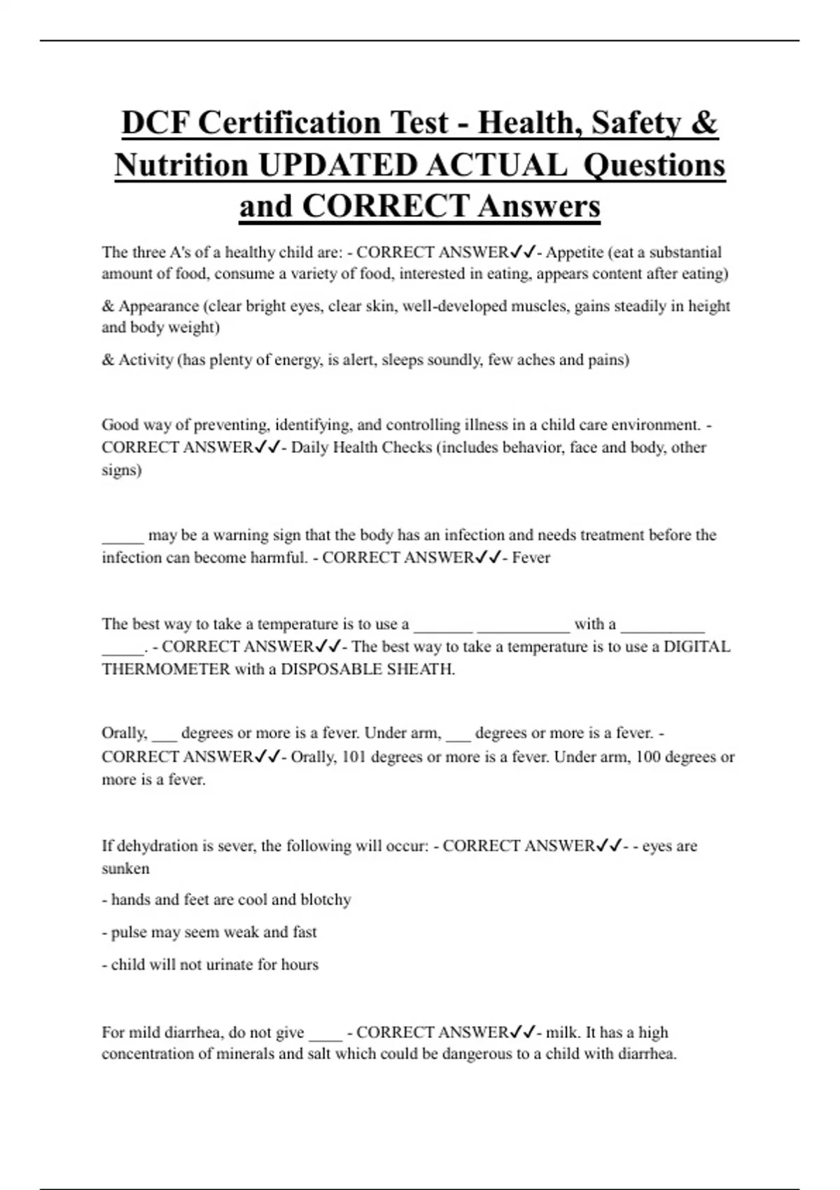DCF Certification Test - Health, Safety & Nutrition UPDATED ACTUAL ...
