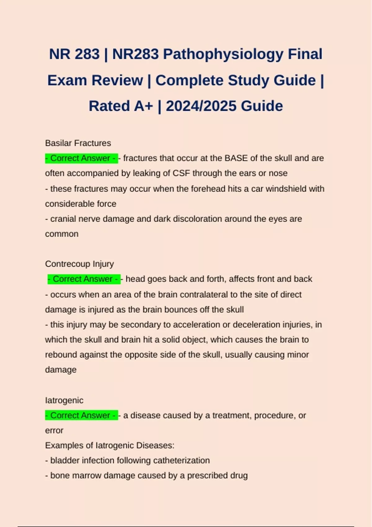 NR 283 | NR283 Pathophysiology Final Exam Review | Complete Study Guide ...