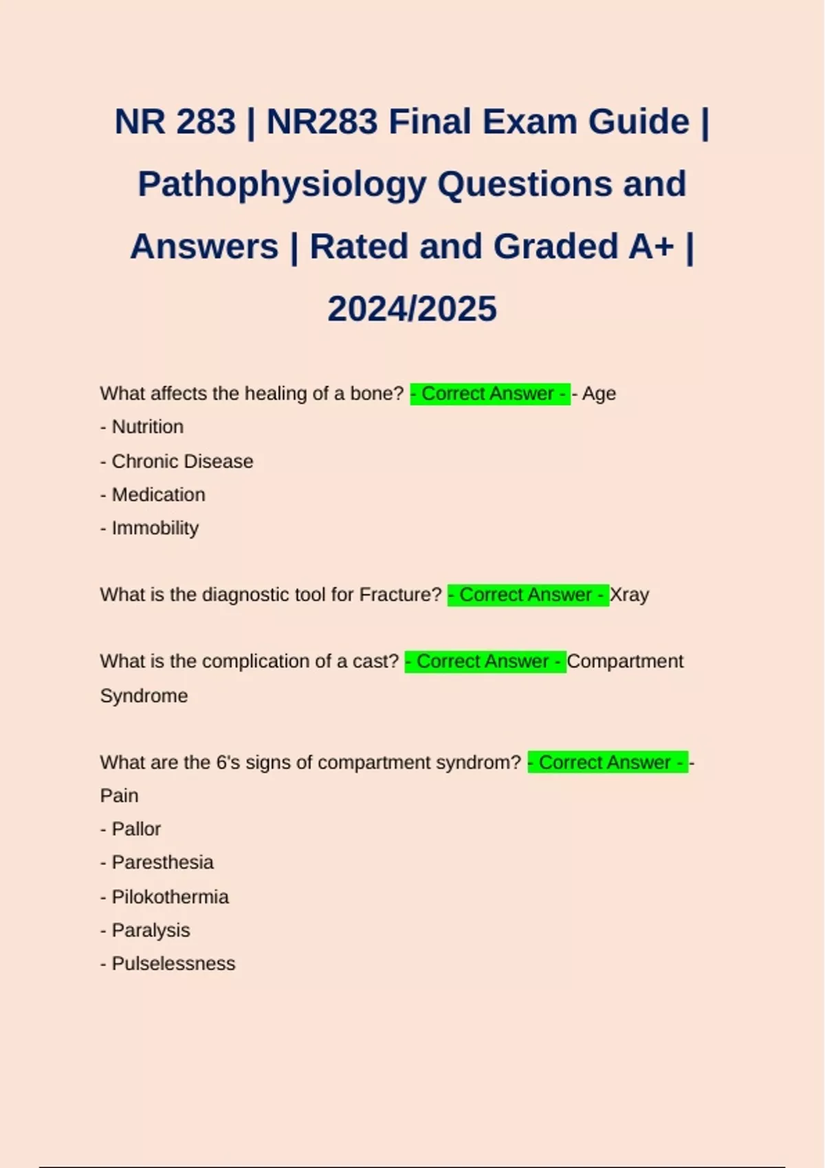 NR 283 | NR283 Final Exam Guide | Pathophysiology Questions and Answers ...