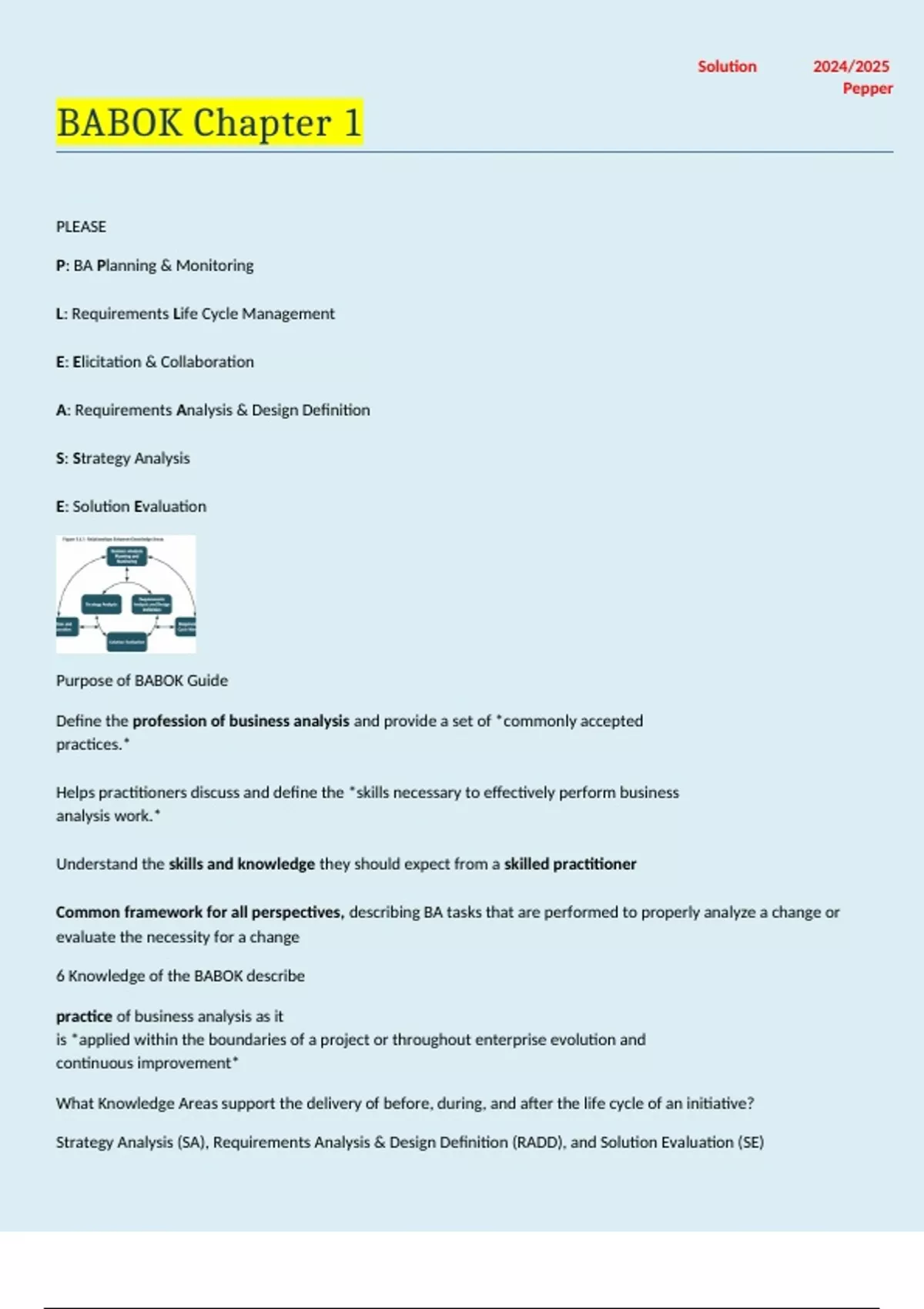 BABOK Chapter 1 With complete solutions - BABOK - Stuvia US