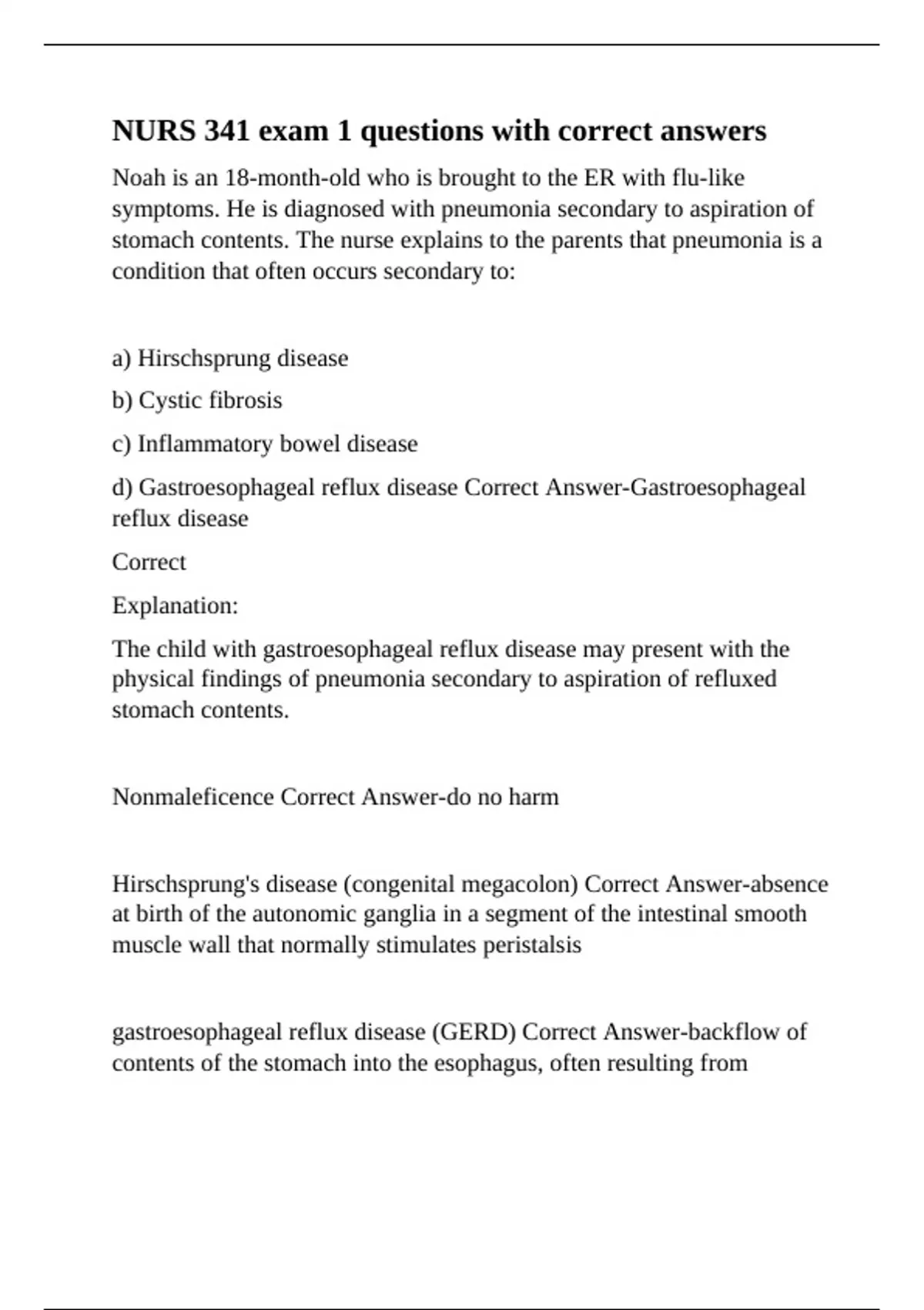 NURS 341 exam 1 questions with correct answer3 - Nurs 341 - Stuvia US