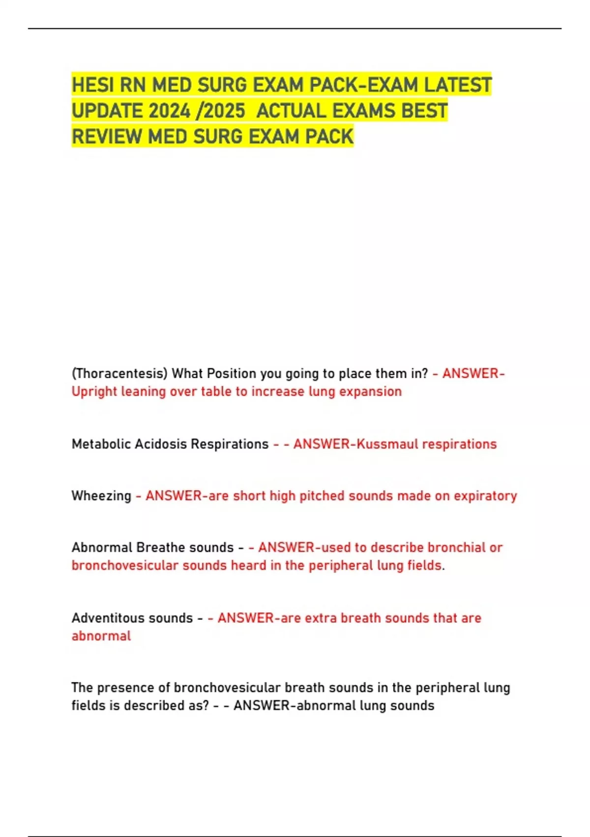 HESI RN MED SURG EXAM PACK-EXAM LATEST UPDATE 2024 /2025 ACTUAL EXAMS ...