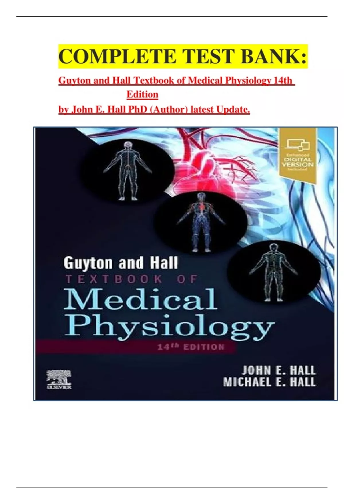 COMPLETE TEST BANK: Guyton and Hall Textbook of Medical Physiology 14th ...